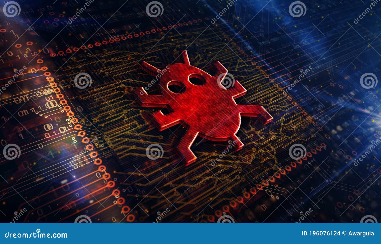 Cyber Crime With Virus Or Worm Symbol Digital 3d Illustration Stock
