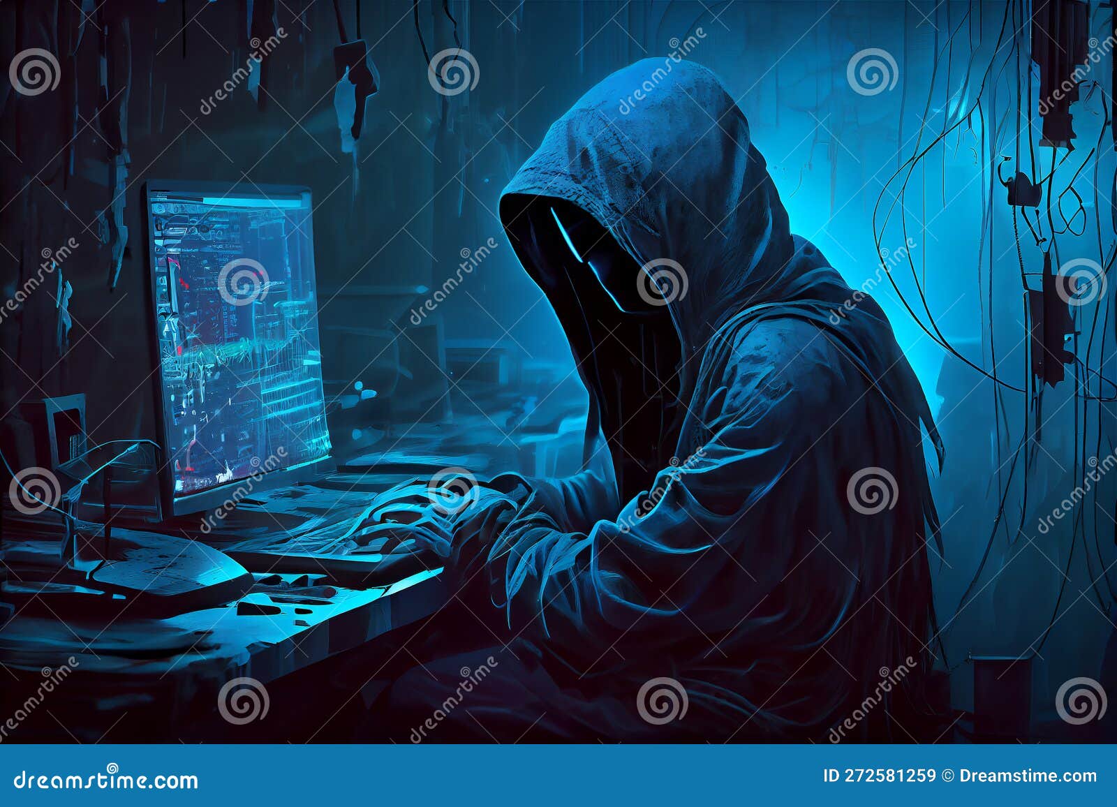 Cyber criminal with laptop stock illustration. Illustration of laptop ...