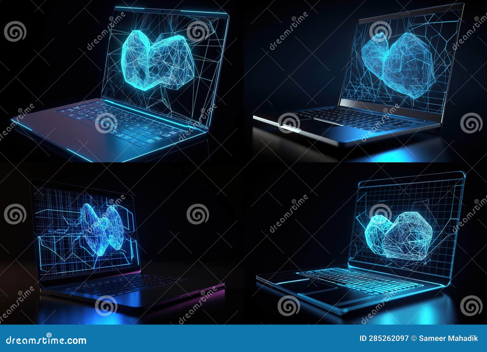 Cyber Cube with Blue Particles and Connecting Lines Inside a Laptop ...