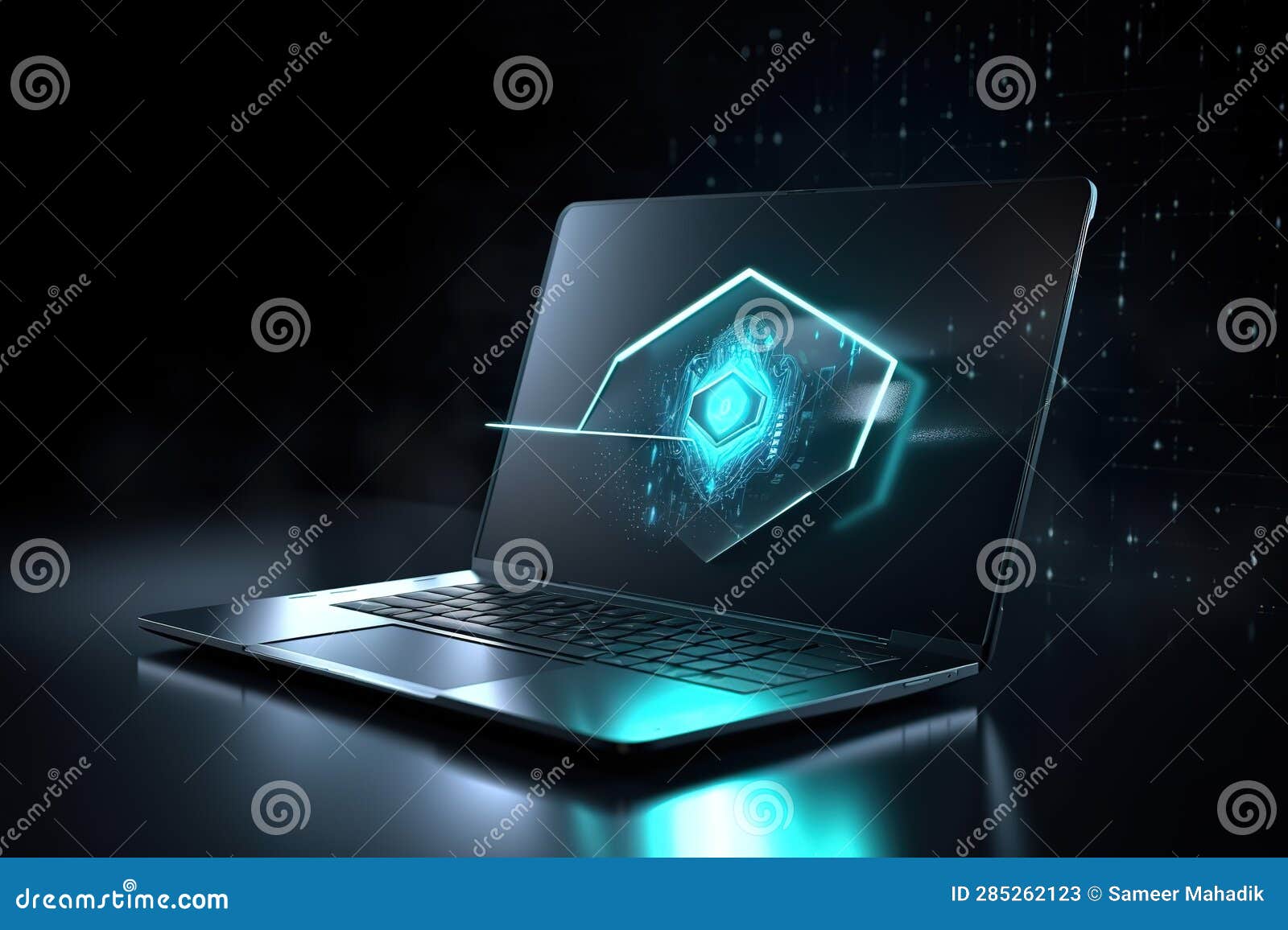 Cyber Cube with Blue Particles and Connecting Lines Inside a Laptop ...