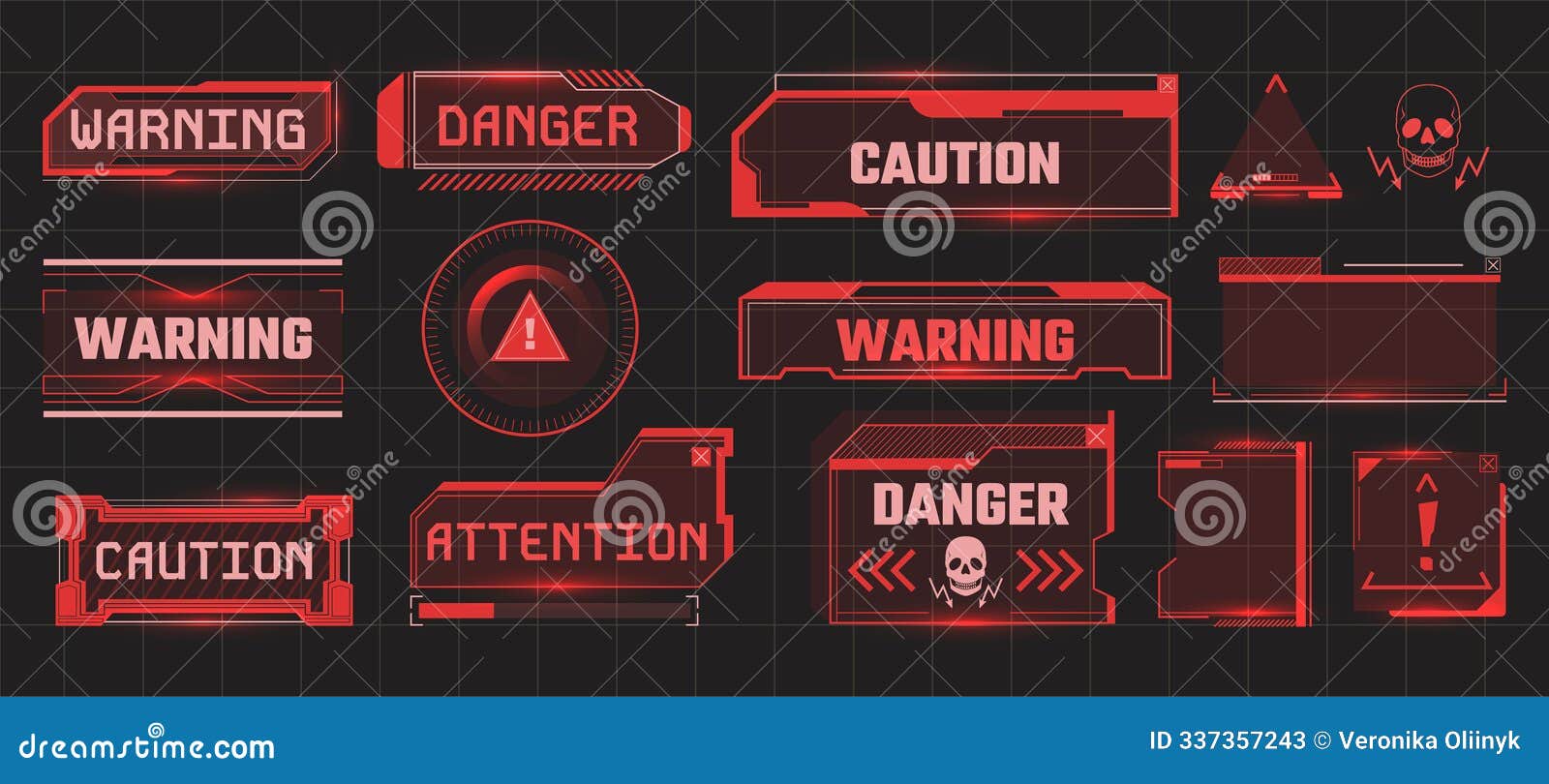 Cyber Danger Badges. Futuristic Warning Message, Attention Alert in ...