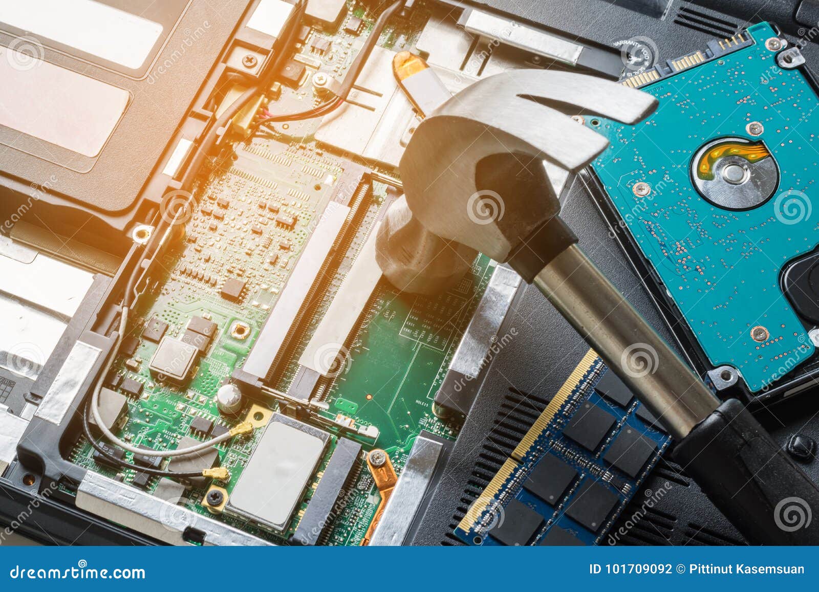 Cyber Data Attack Concept : Broken Laptop ,crash Motherboard ,memory ...