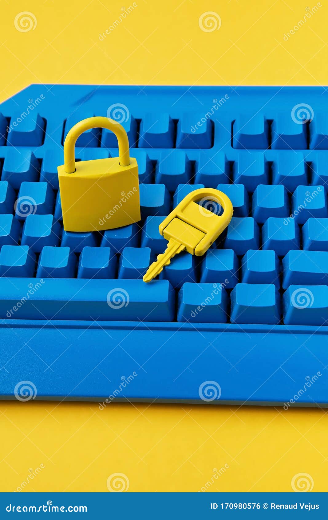 Cyber Data and Information Security Idea. Yellow Padlock and Key and ...