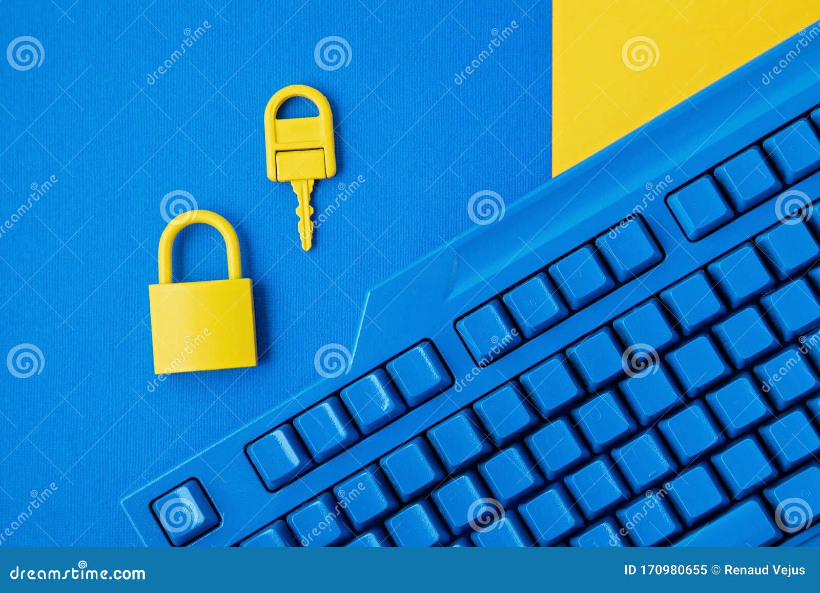Cyber Data and Information Security Idea. Yellow Padlock and Key and ...