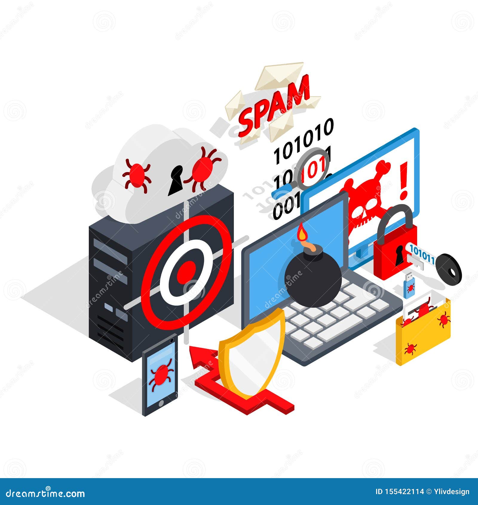 Cyber Defence Concept Banner, Isometric Style Stock Vector ...