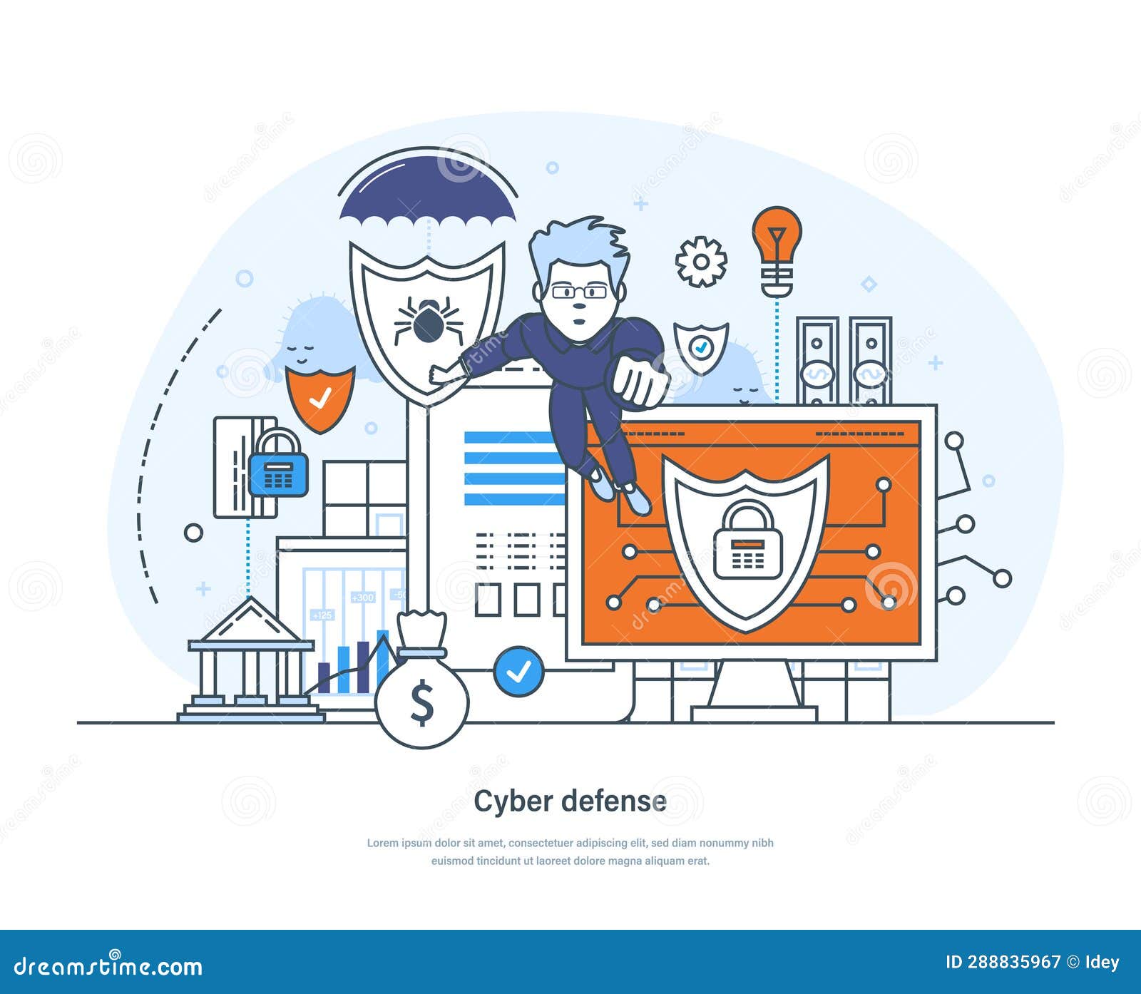 Cyber Defence Network Security Digital Protection System Concep Stock ...