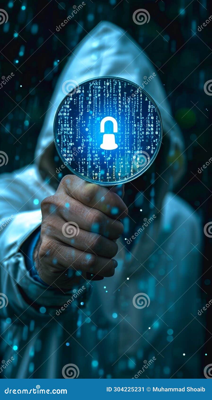 Cyber Detective Hacker with a Magnifying Glass, Data Protection Concept ...