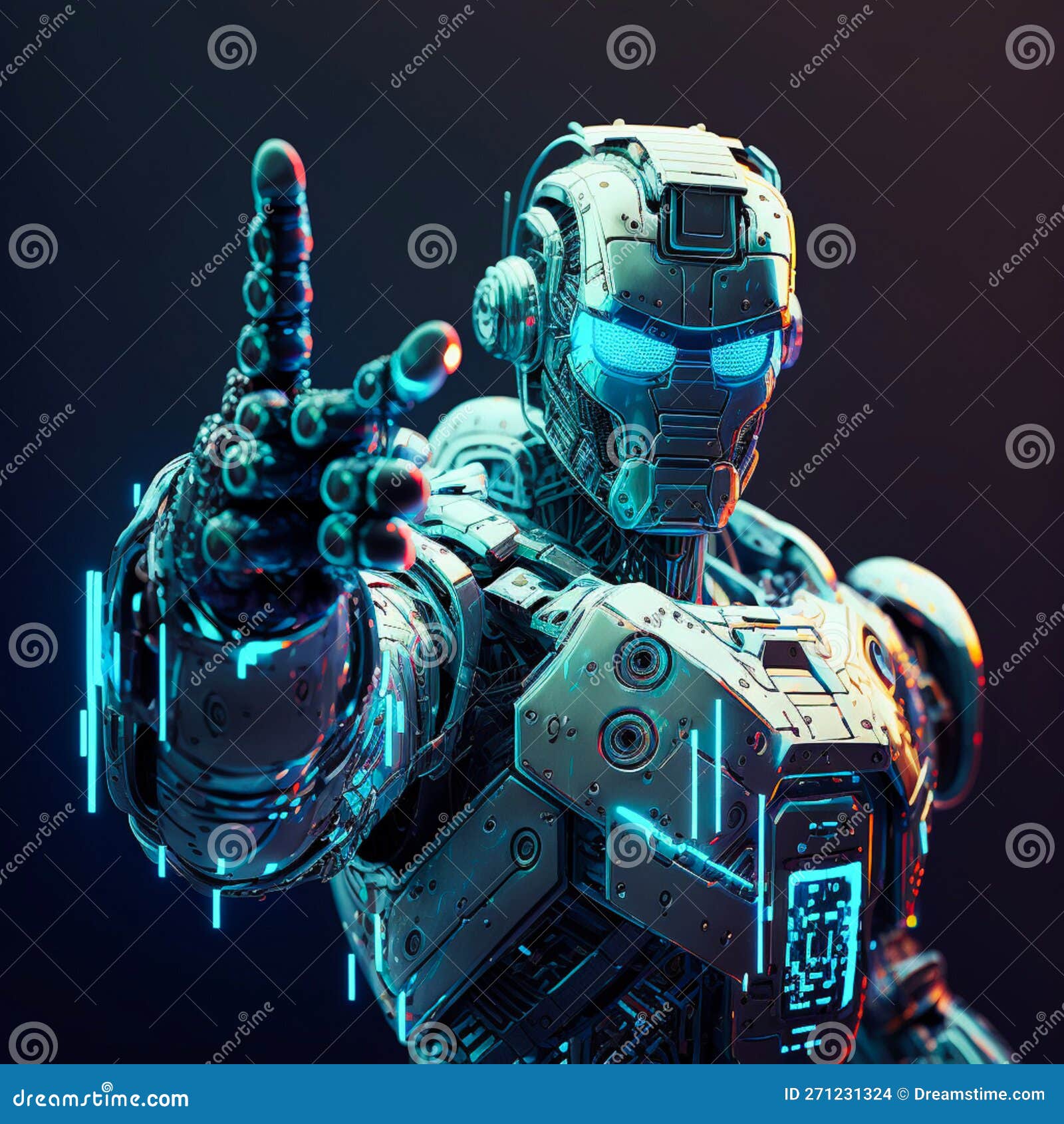 Cyber Digital World Android Robot Pointing Finger, Generative AI Stock ... Cyber Digital World Android Robot Pointing Finger, Generative AI Stock ...
