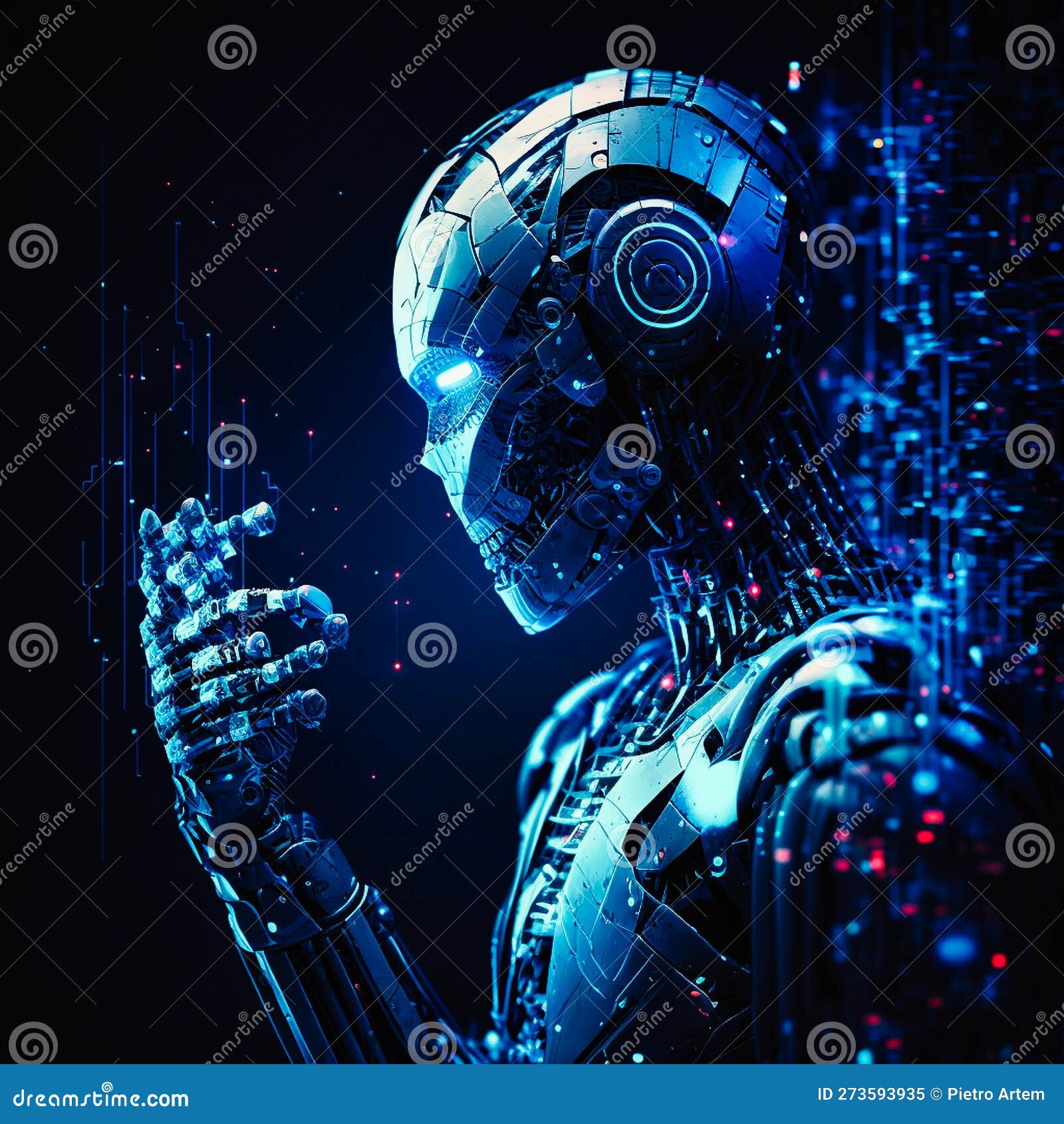 Cyber Digital World Android Robot Pointing Finger, Generative AI Stock ... Cyber Digital World Android Robot Pointing Finger, Generative AI Stock ...