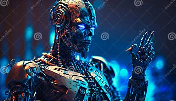 Cyber Digital World Android Robot Pointing Finger, Generative AI Stock Illustration ...