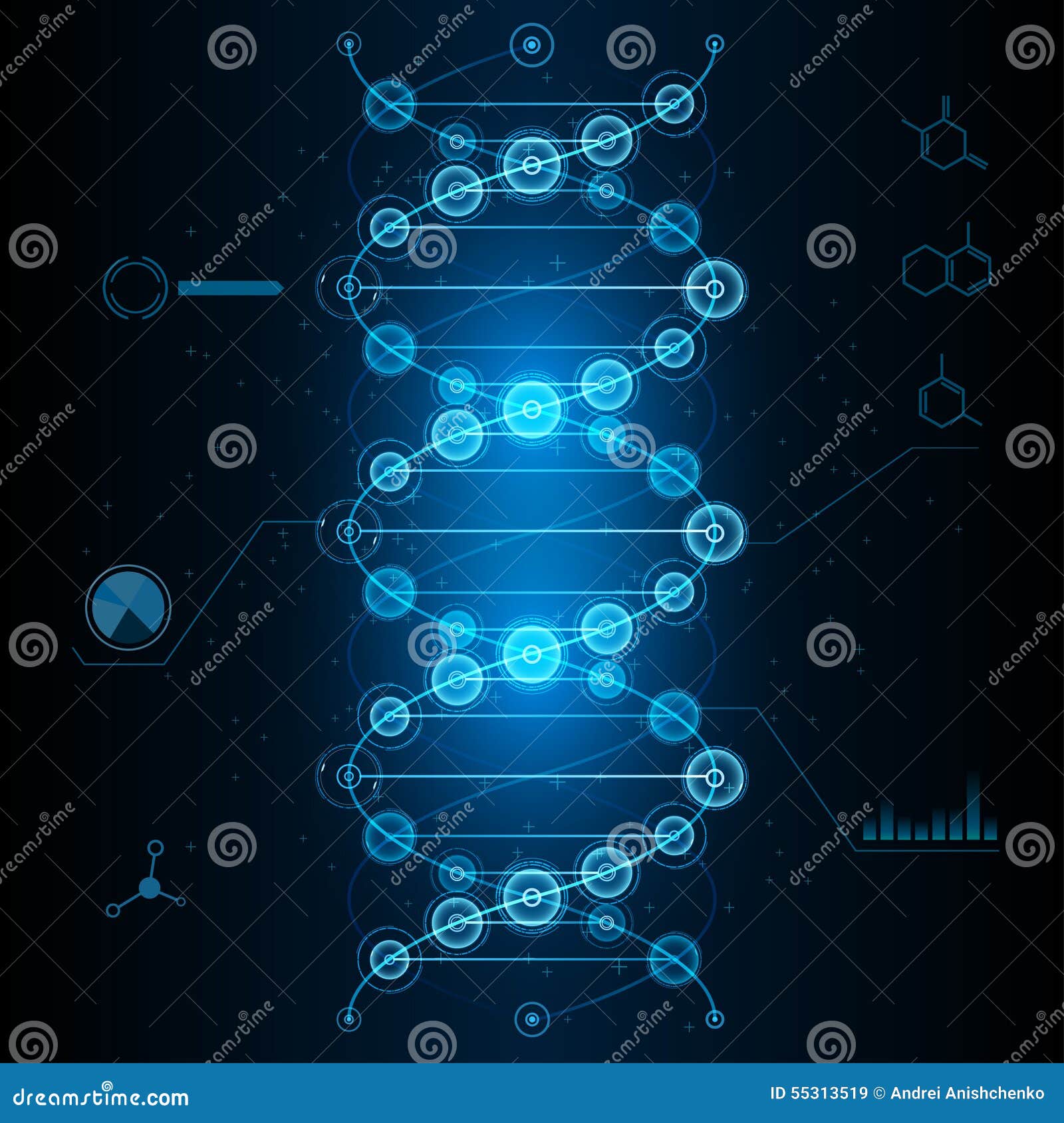 Cyber DNA stock vector. Illustration of background, chromosome - 55313519