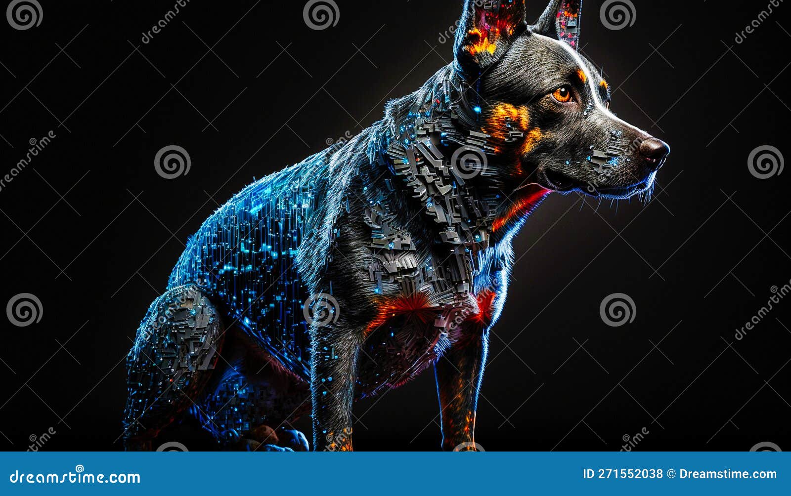 Cyber Dog on a Black Background Light Blue, Generative AI Stock ...