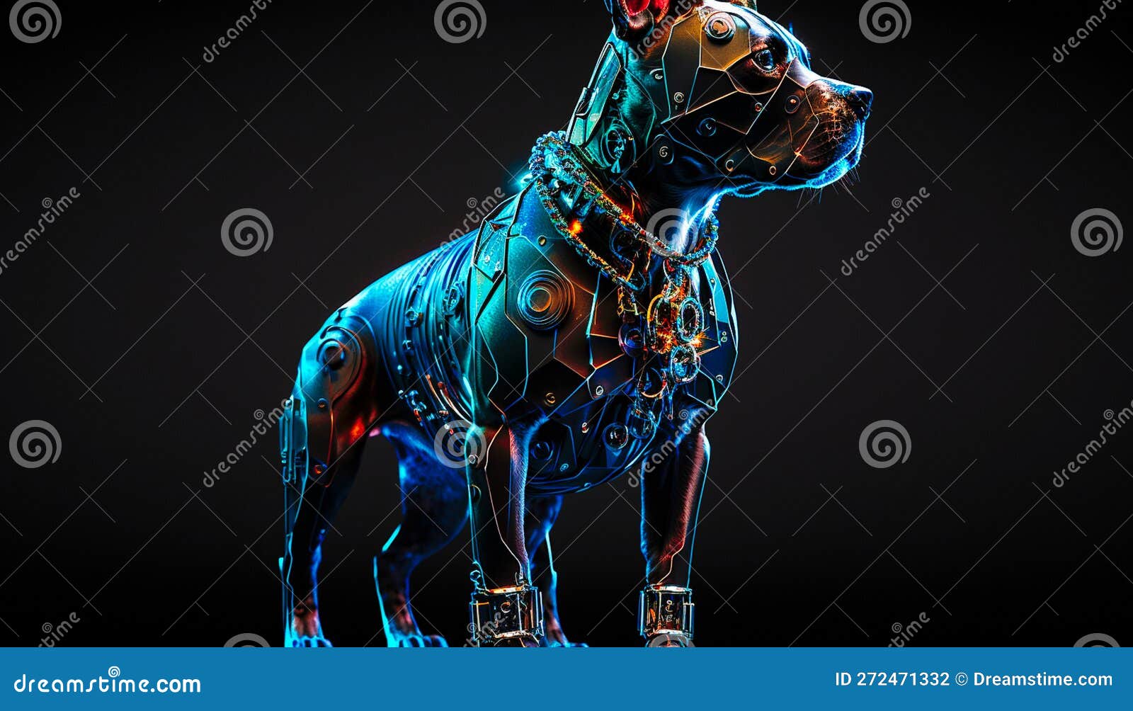 Cyber Dog on a Black Background Light Blue, Generative AI Stock ...