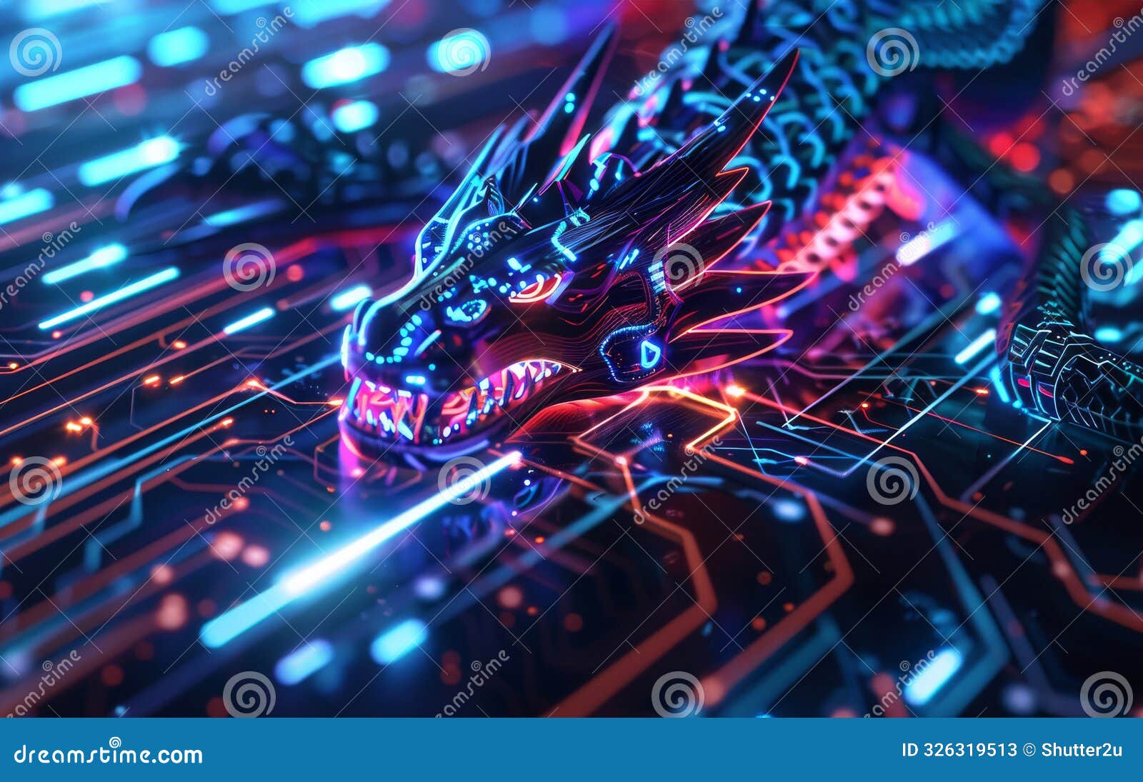 Cyber Dragon Overlay with Neon Circuit Patterns Techthemed Backdrop ...