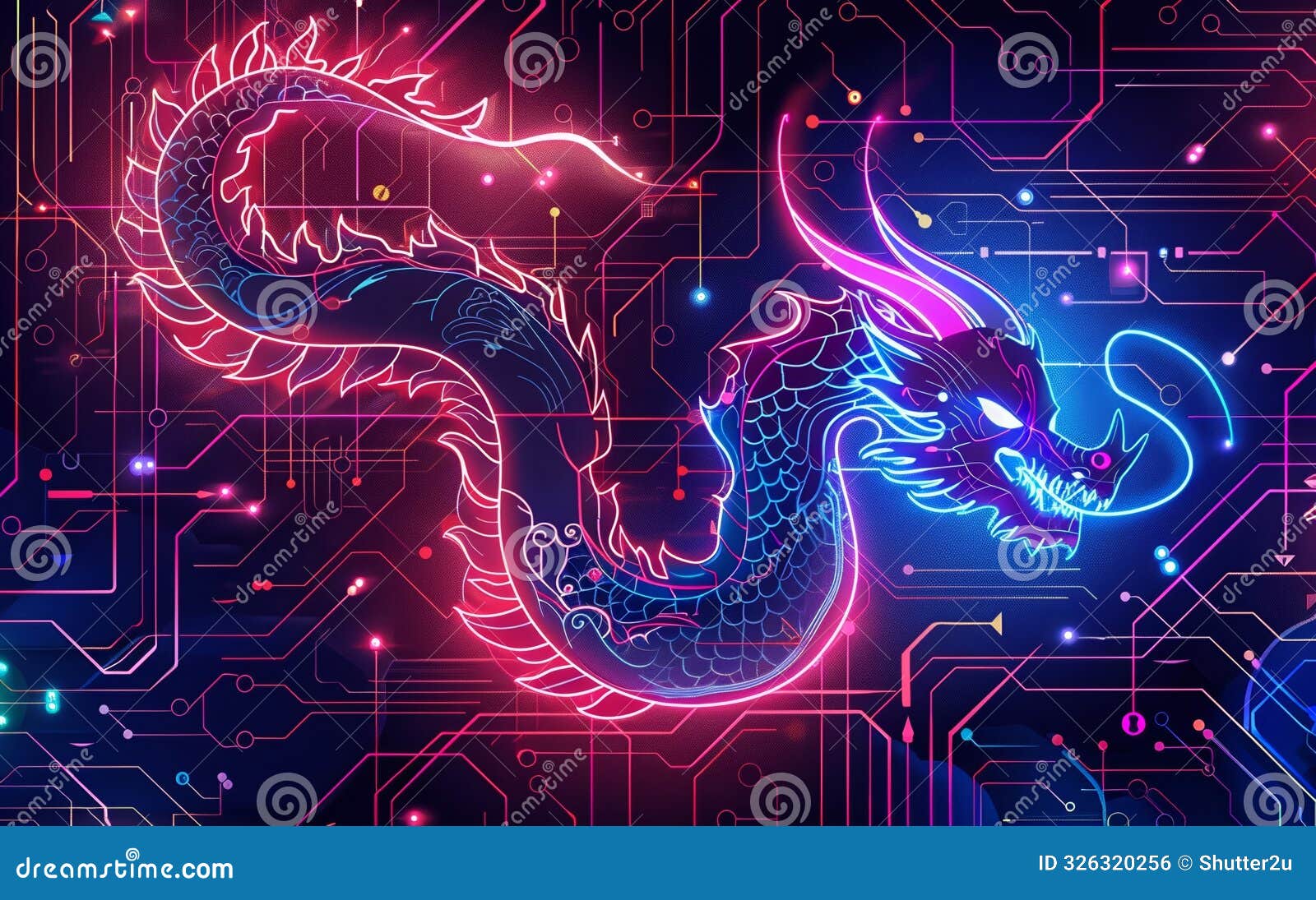 Cyber Dragon Overlay with Neon Circuit Patterns Techthemed Backdrop ...