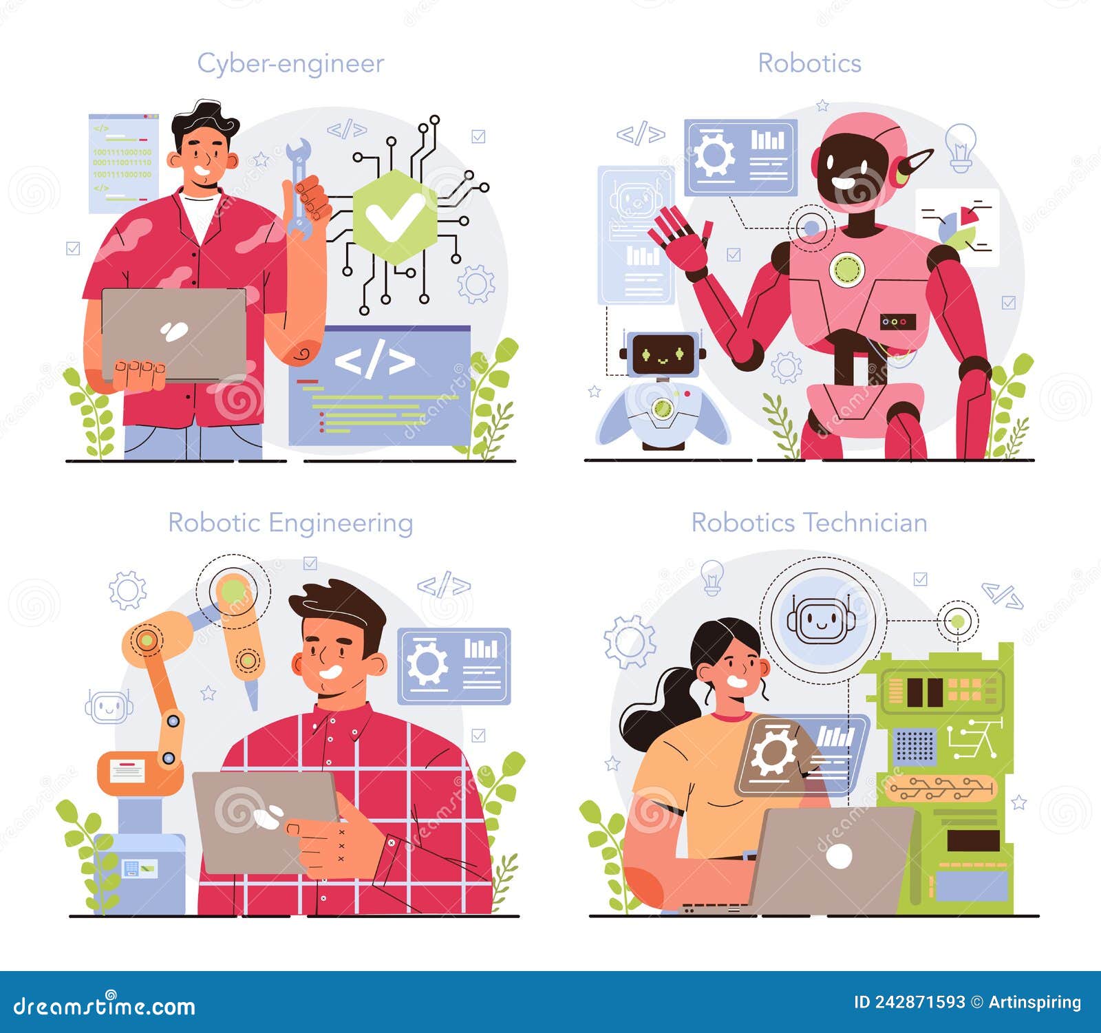 Cyber Engineering Concept Set. Robotics Constructing Developing Stock Vector - Illustration of ...