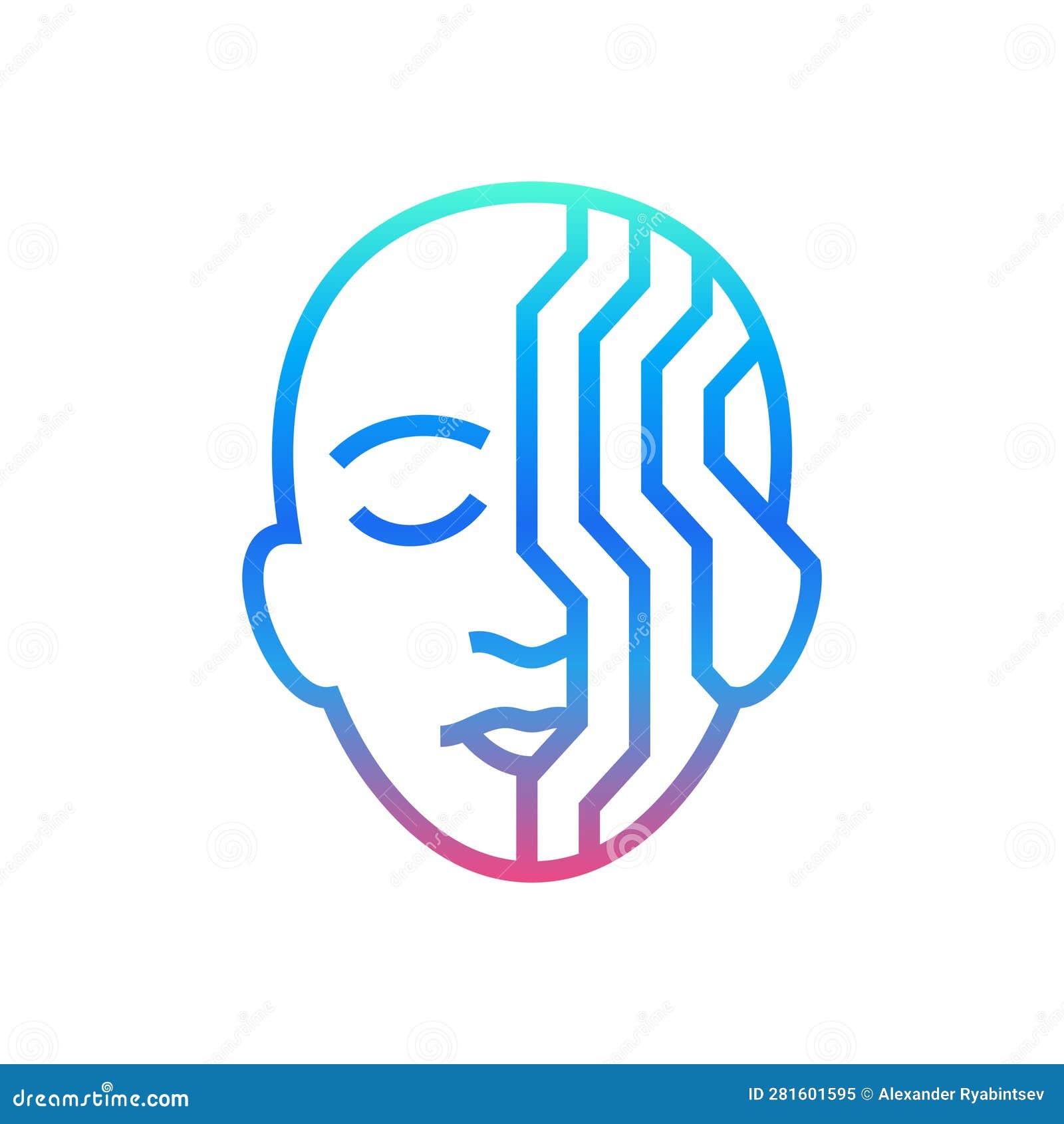 Cyber Face Line Vector Icon. Artificial Intelligence Concept ...