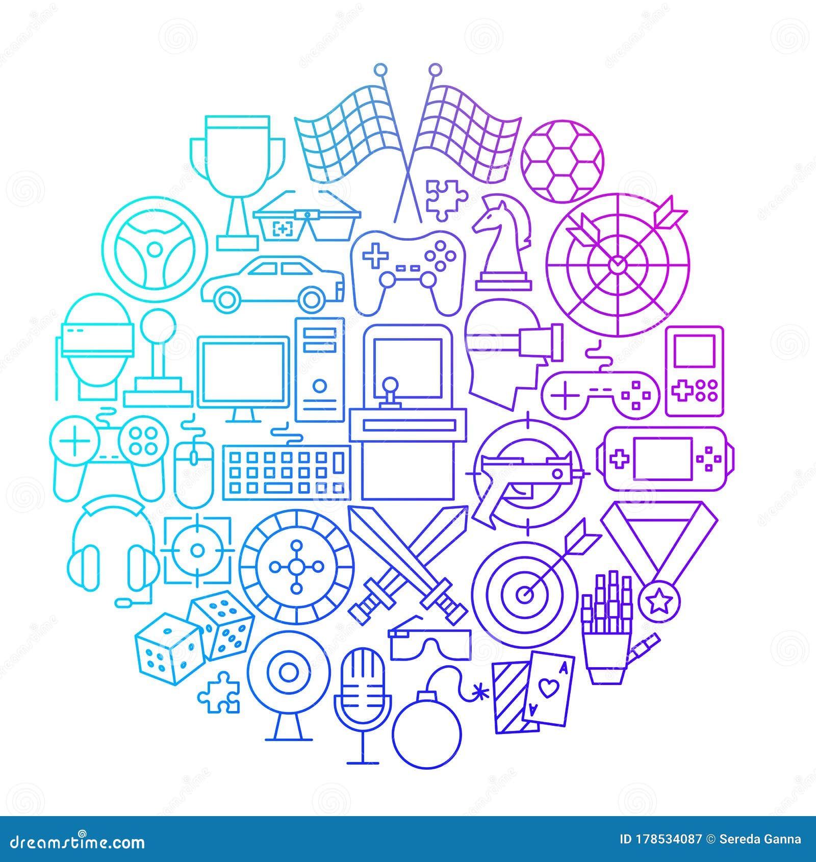 Cyber Game Line Icon Circle Design Stock Vector - Illustration of ...