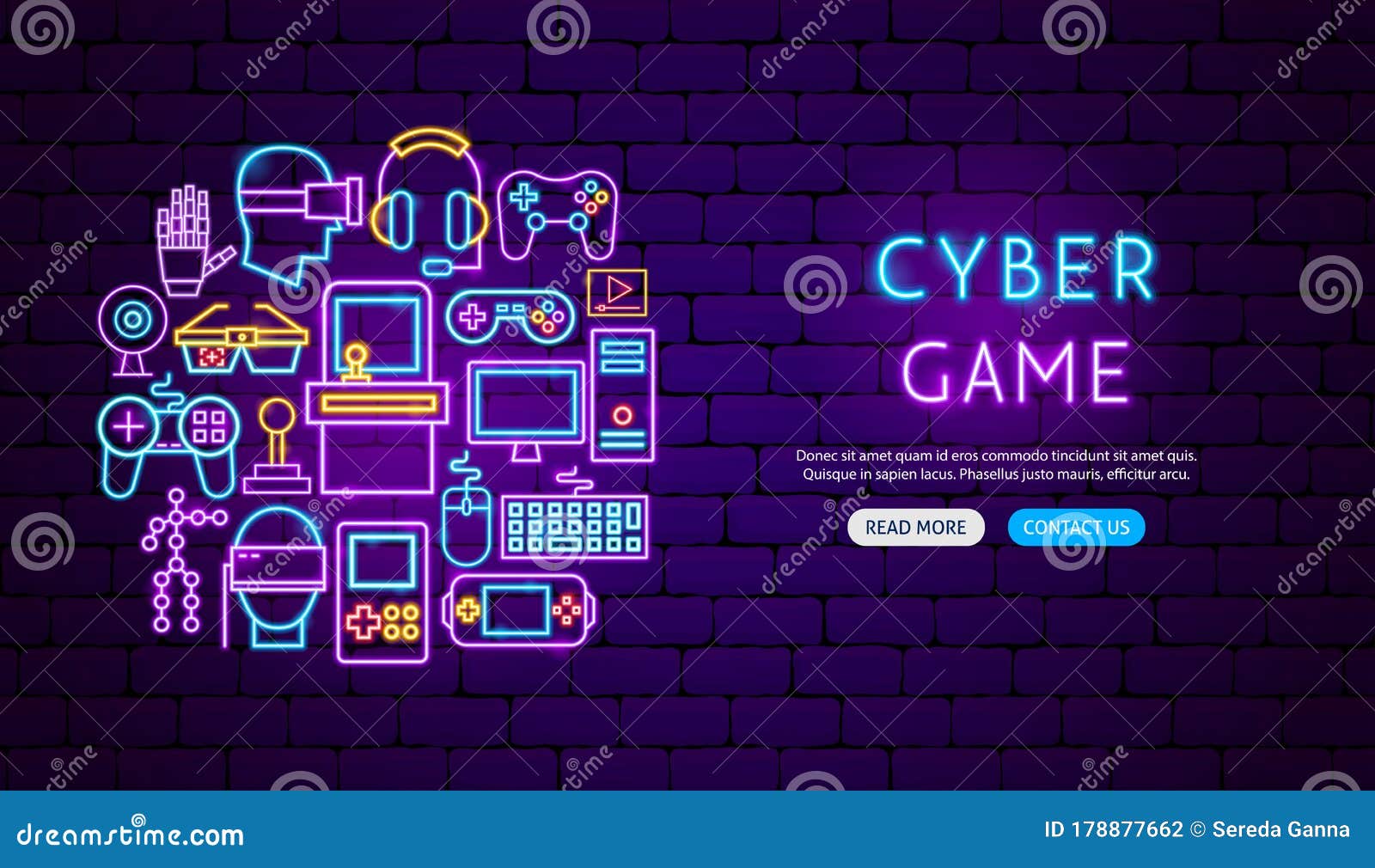 Cyber Game Neon Banner Design Stock Vector - Illustration of electric ...