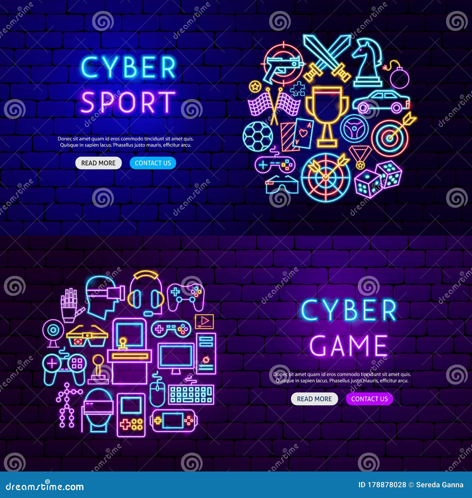 Cyber Game Neon Banners stock vector. Illustration of gamepad - 178878028