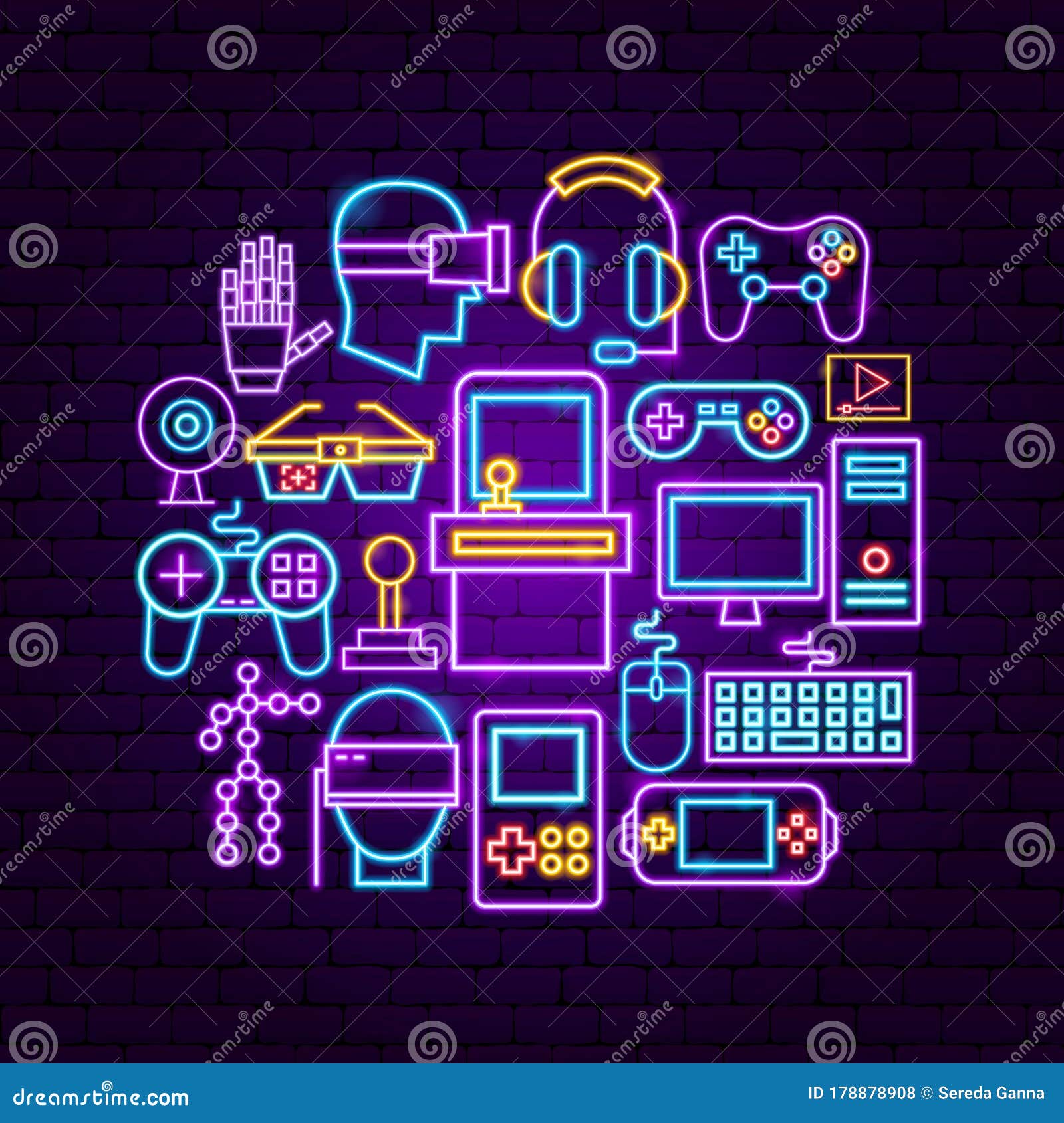 Cyber Game Neon Concept stock vector. Illustration of electronic ...