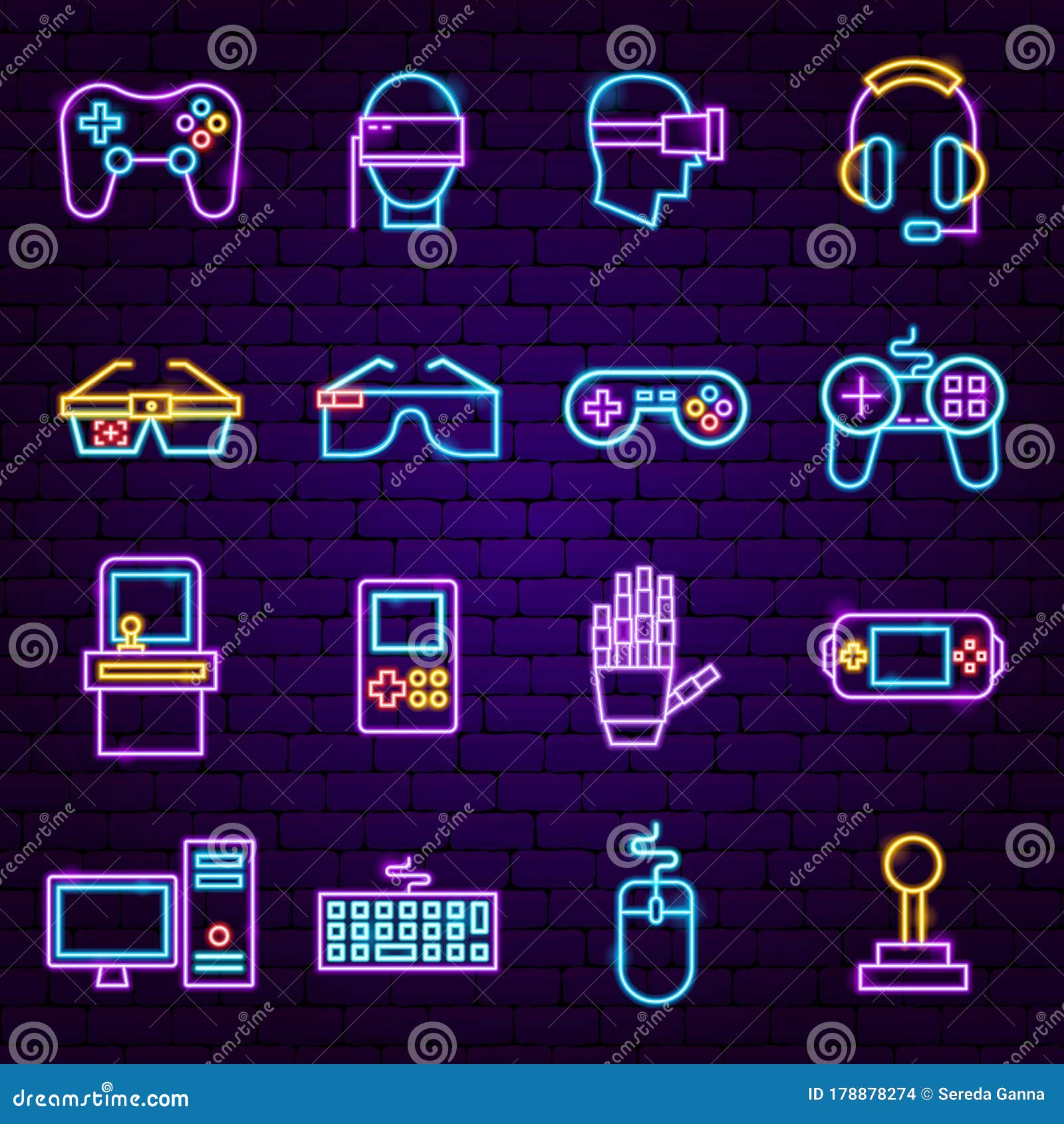 Cyber Game Neon Icons stock vector. Illustration of cyber - 178878274