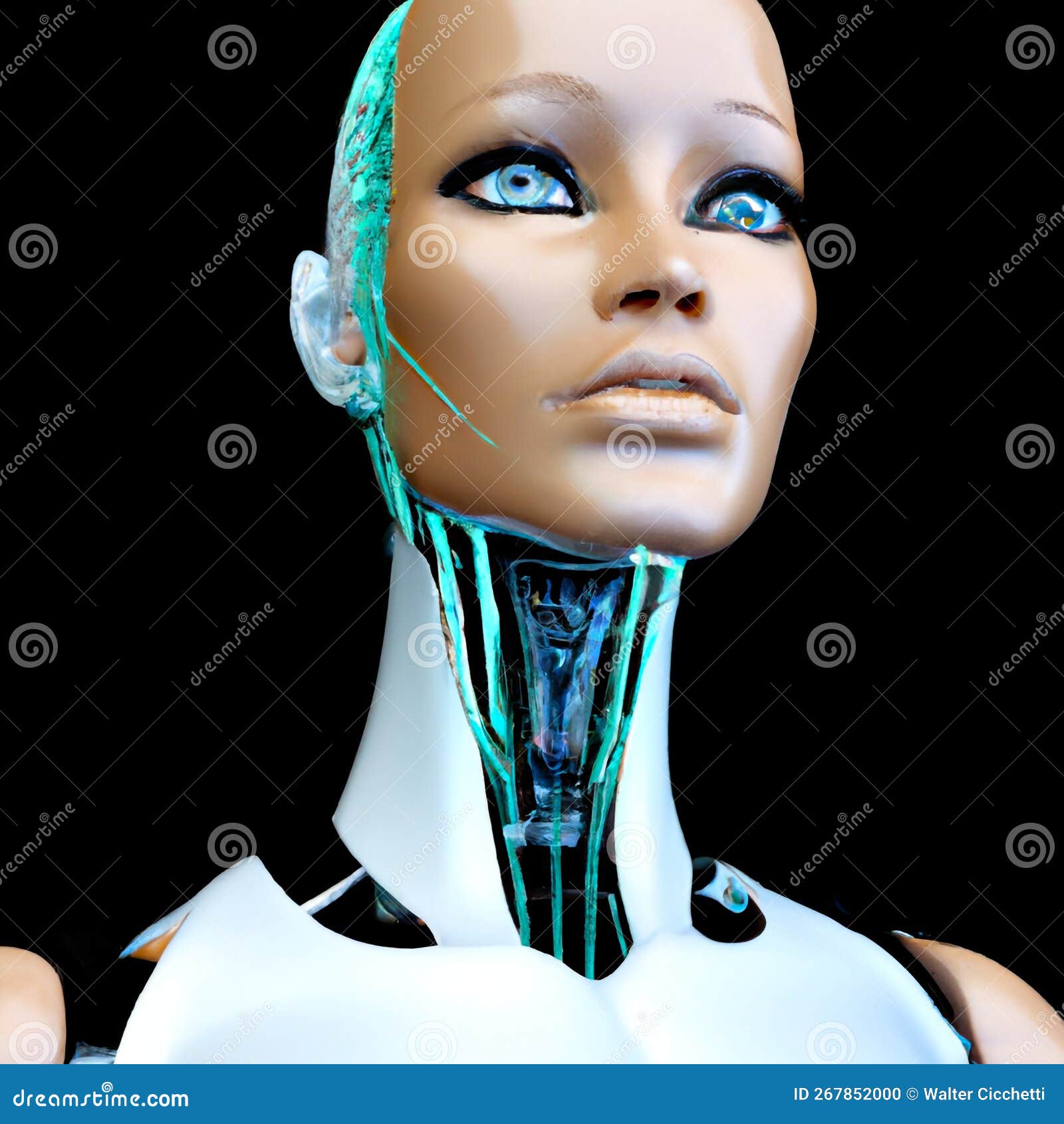 Cyber Girl Humanoid Robot With Artificial Intelligence Digital 3d Illustration On Black