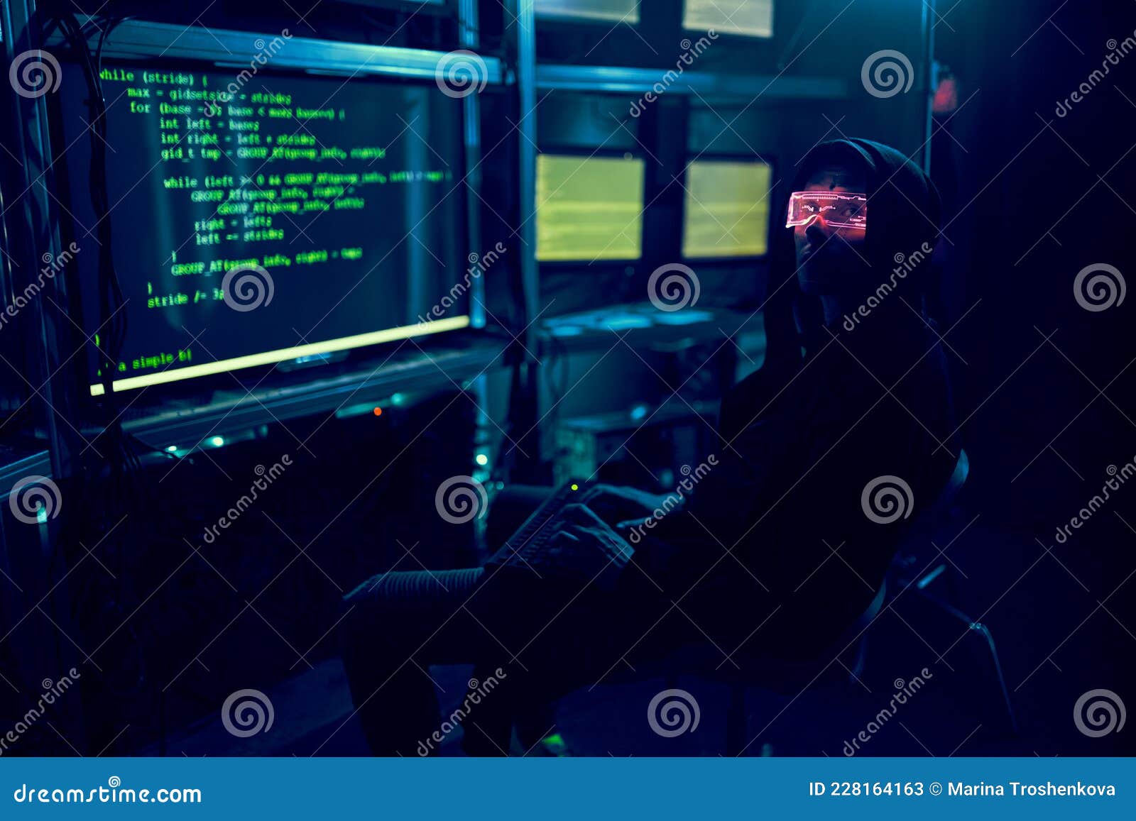 Cyber Hacker Breaks into Databases To Obtain Information Using a Computer. Stock Image - Image ...