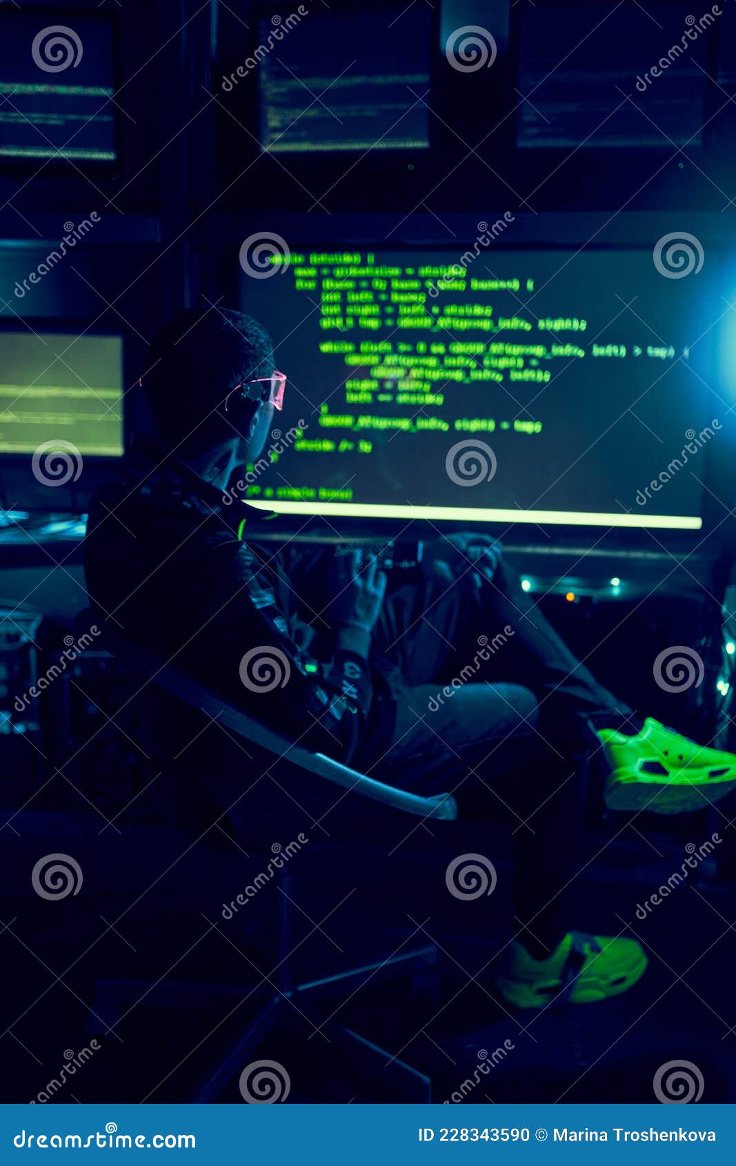 Cyber Hacker Breaks into Databases To Obtain Information Using a Computer. Stock Photo - Image ...