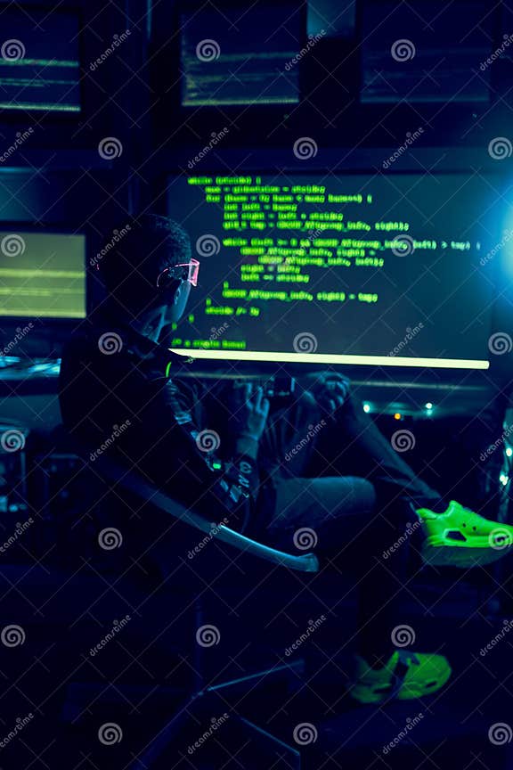 Cyber Hacker Breaks into Databases To Obtain Information Using a Computer. Stock Photo - Image ...