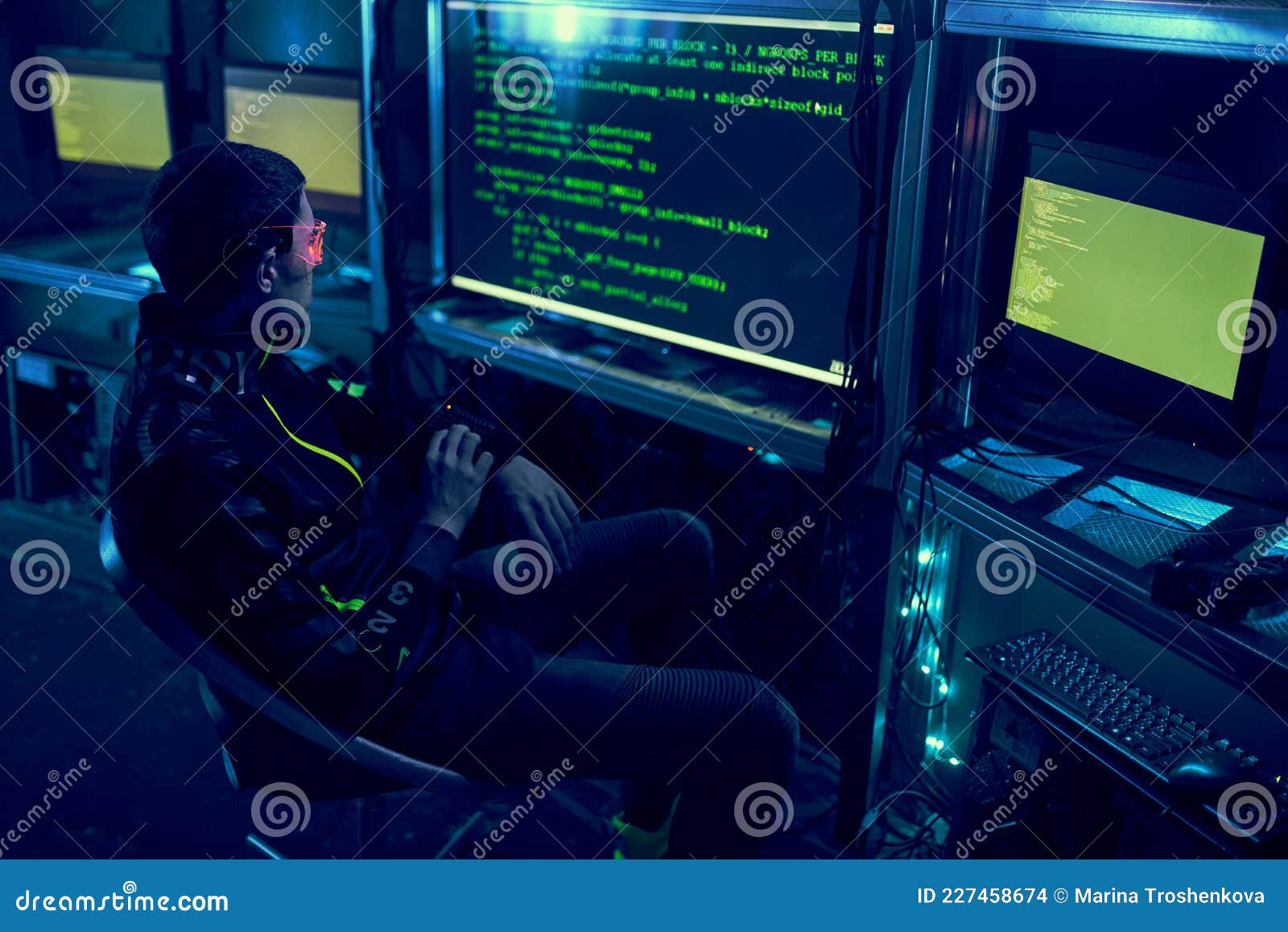 Cyber Hacker Breaks into Databases To Obtain Information Using a Computer. Stock Photo - Image ...