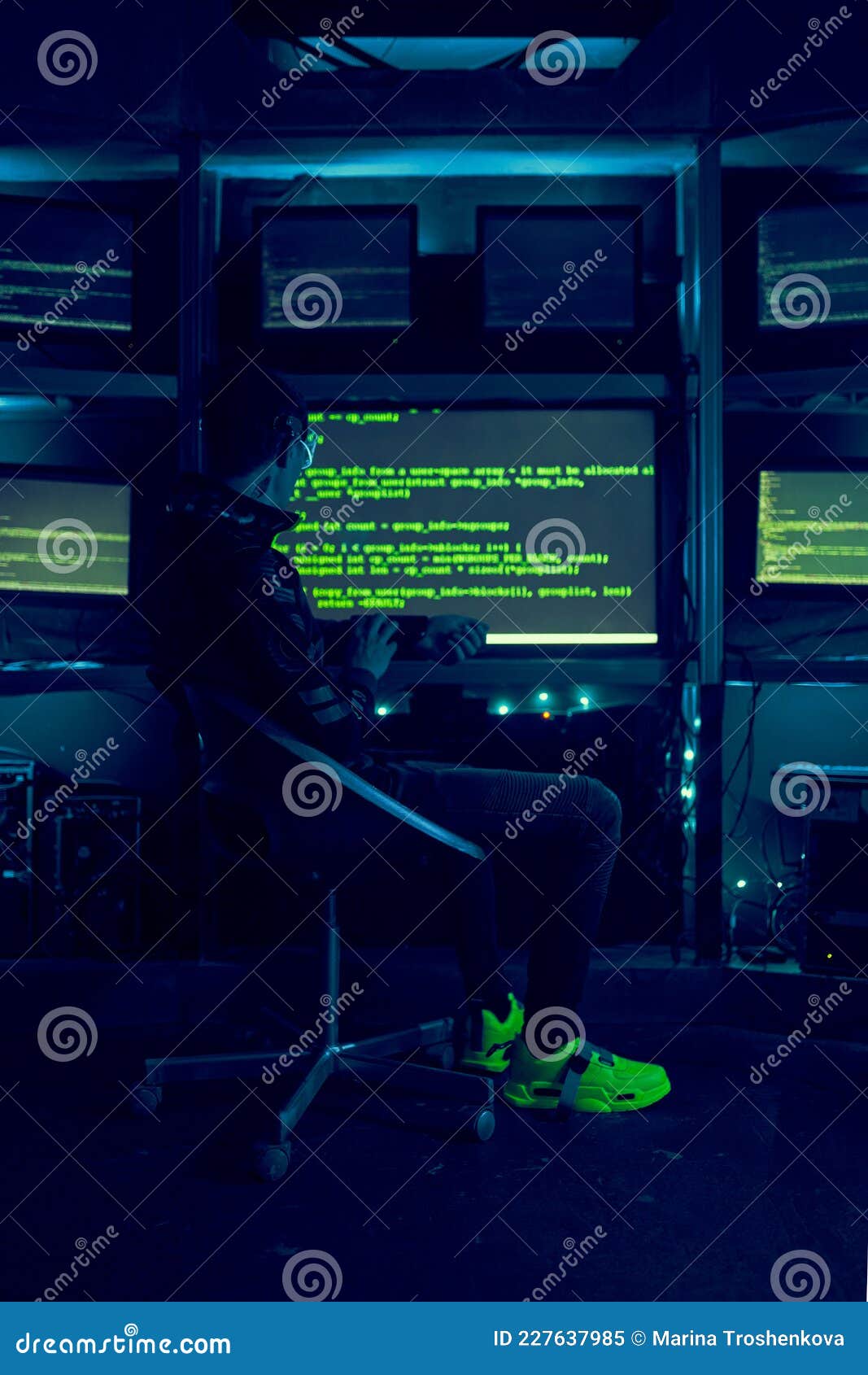 Cyber Hacker Breaks into Databases To Obtain Information Using a Computer. Stock Image - Image ...
