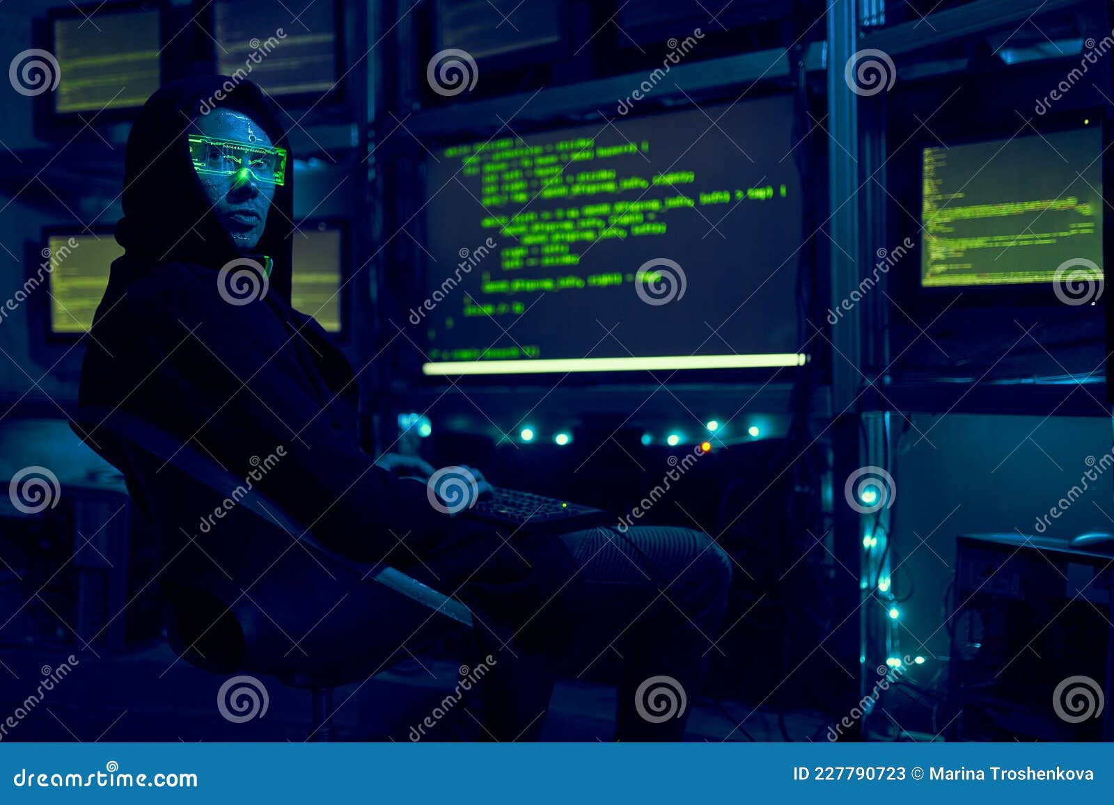 Cyber Hacker Breaks into Databases To Obtain Information Using a Computer. Stock Image - Image ...