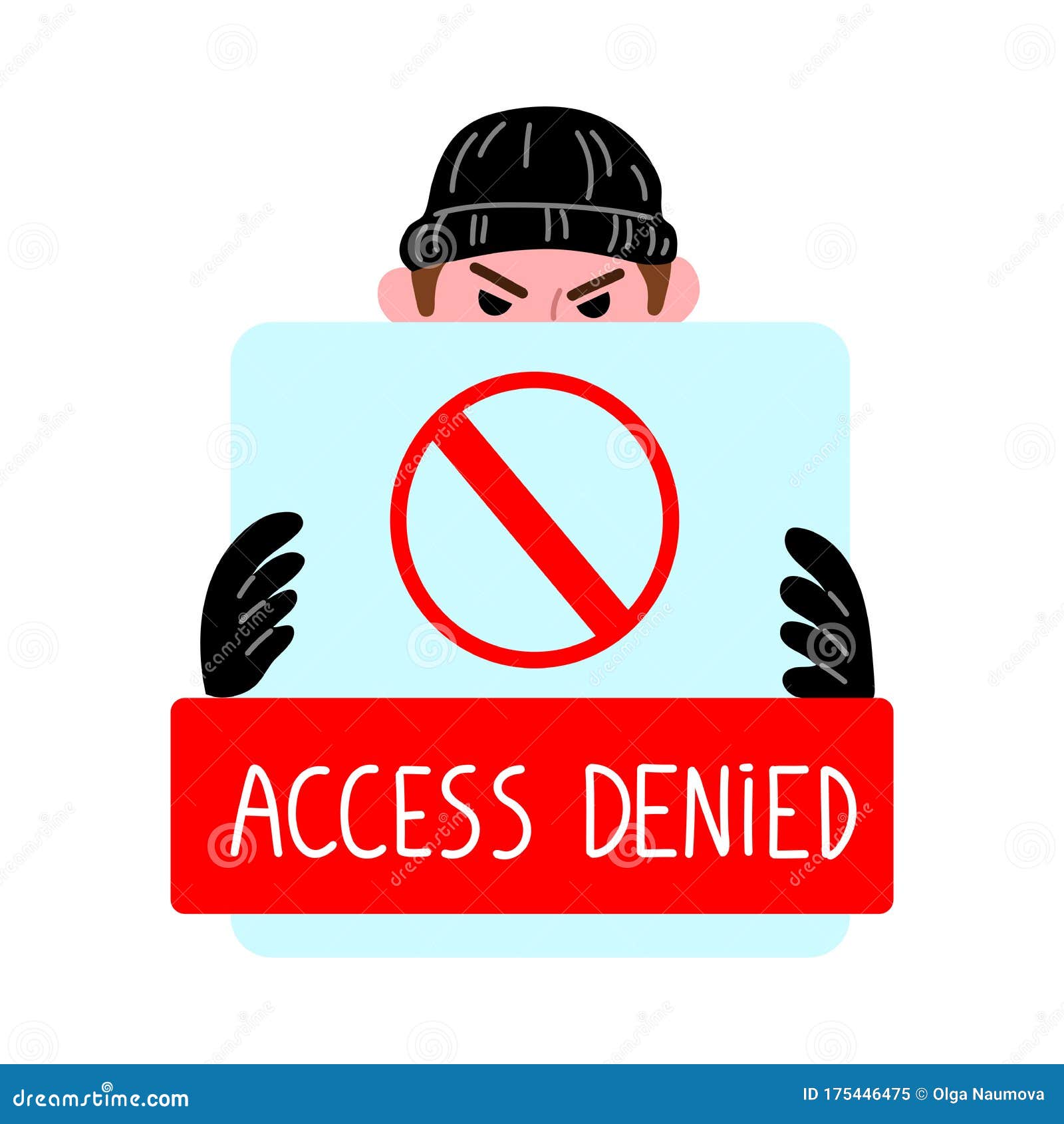 Cyber Hacker Holding the Banner in Hands with Access Denied Symbol ...