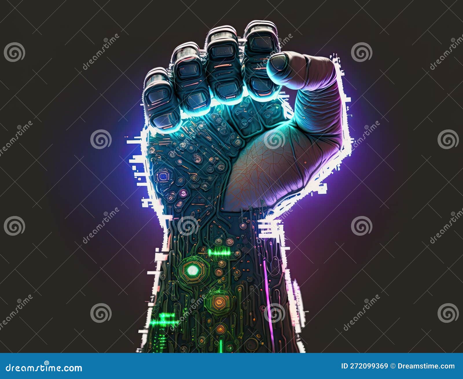 Cyber Hand with Microchips and Microcircuitry Neon Glowing, Reliable ...