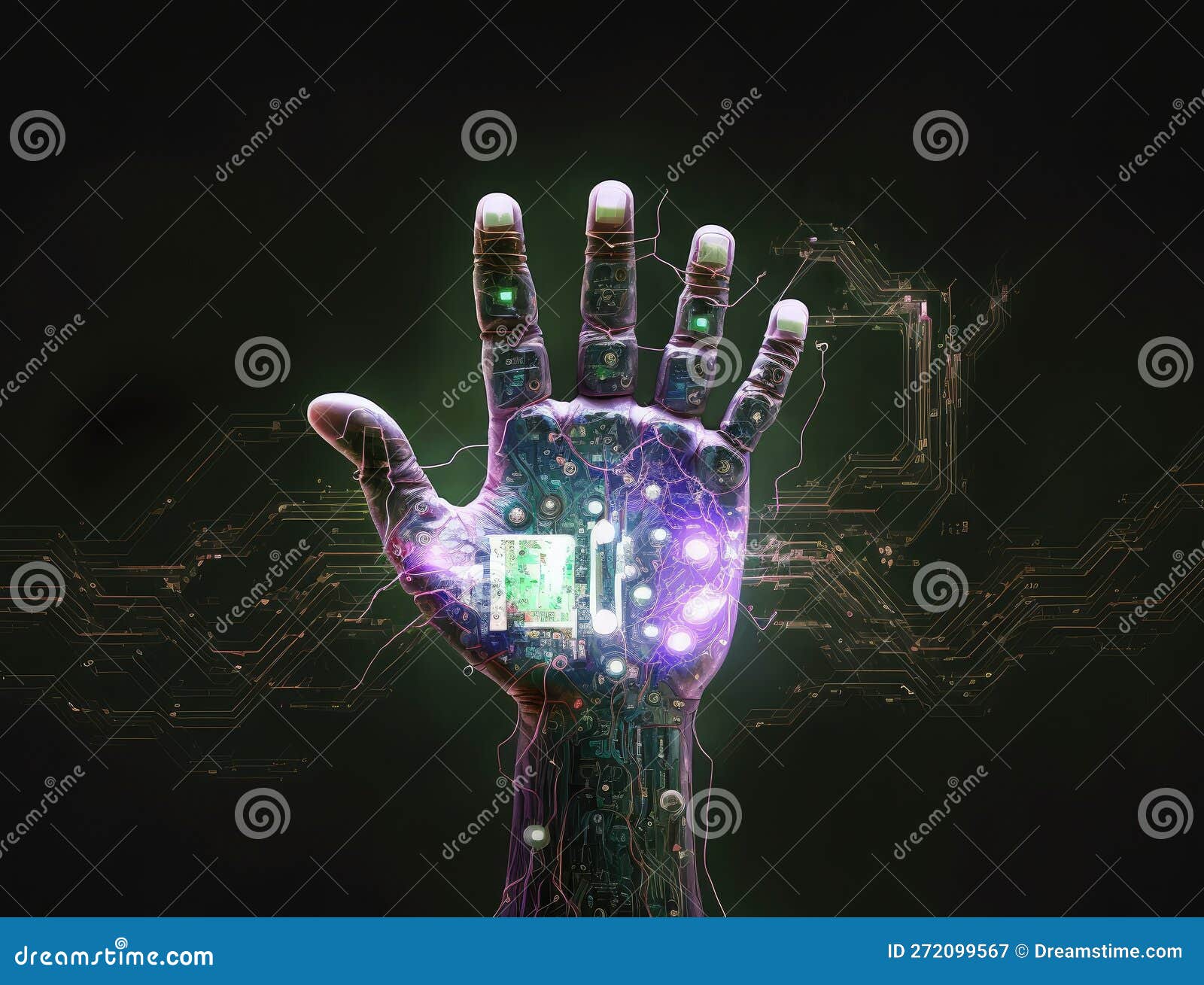 Cyber Hand with Microchips and Microcircuitry Neon Glowing, Reliable ...