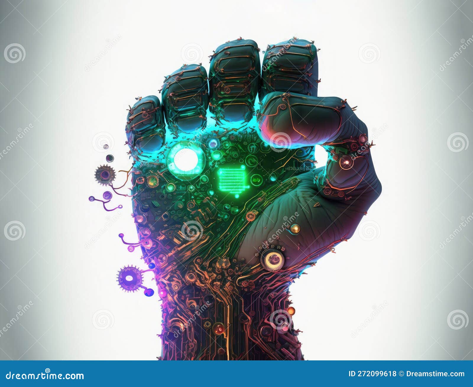 Cyber Hand with Microchips and Microcircuitry Neon Glowing, Reliable ...