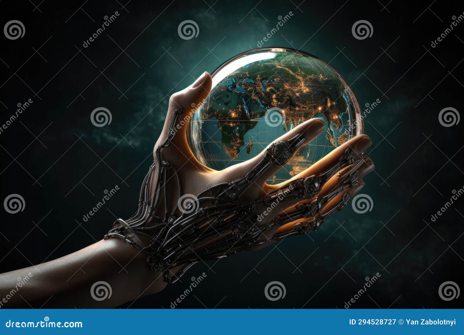 Cyber Hand Planet Earth Robot Hand Holding Planet Earth Ai Technology ...