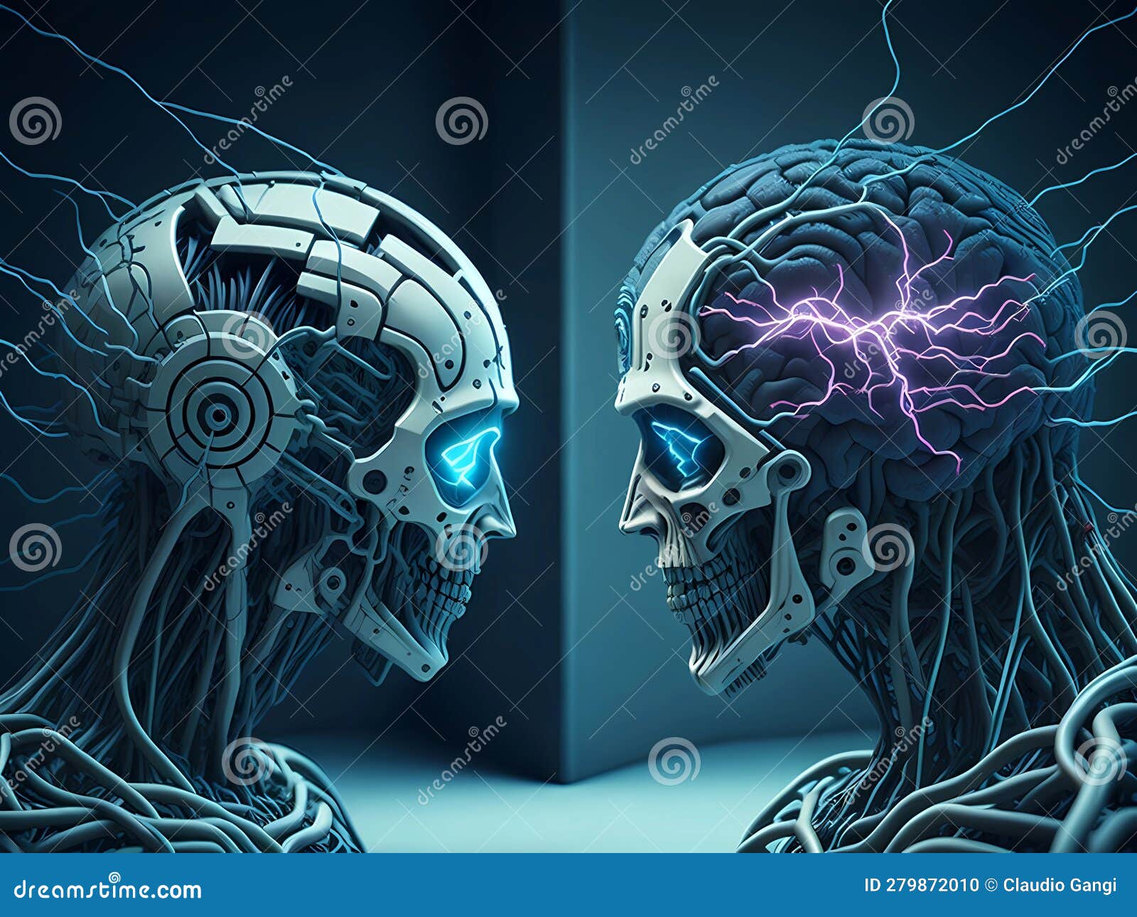 Cyber Head Colorful Brain with Wire and Cable Stock Illustration ...