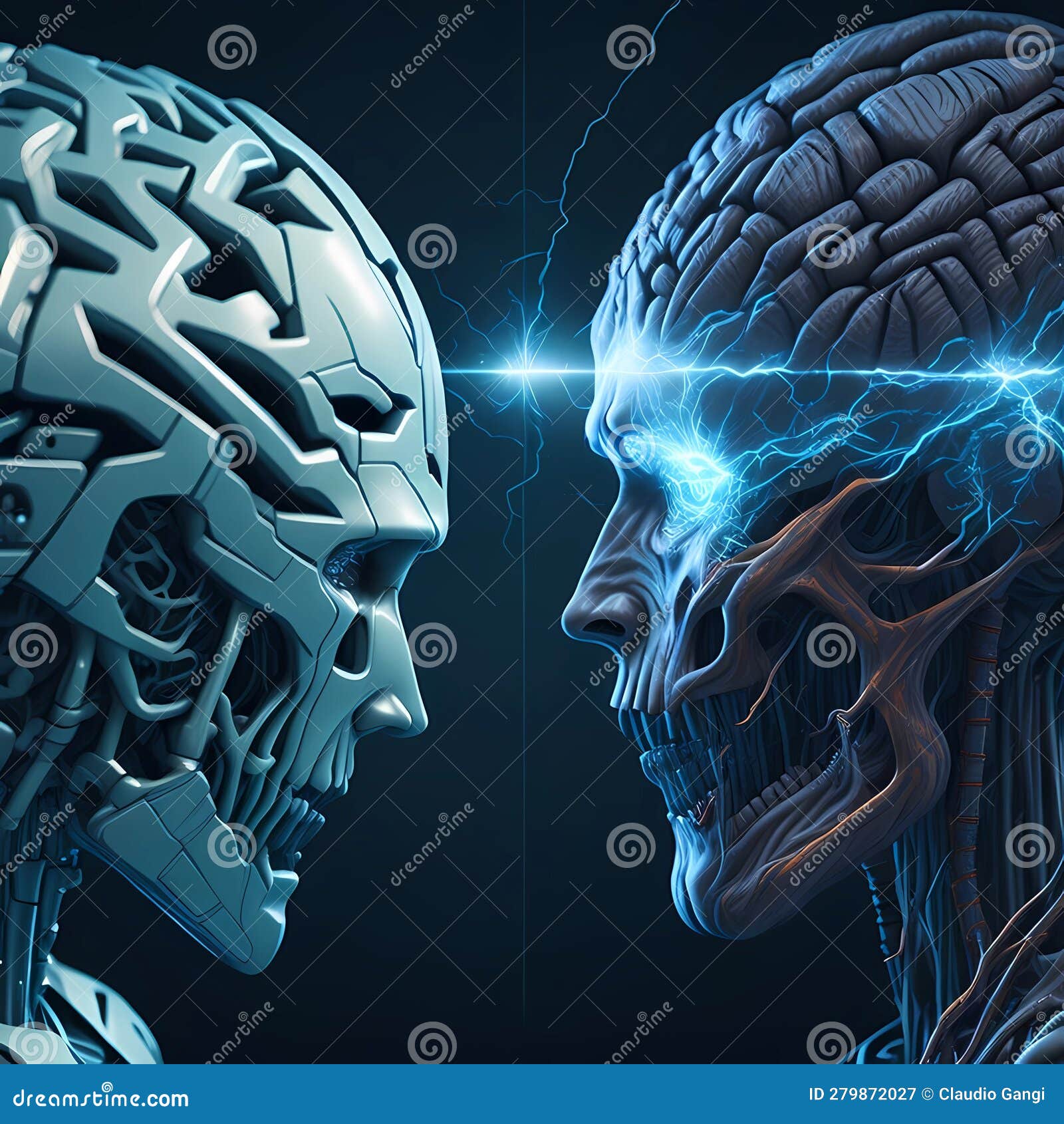 Cyber Head Colorful Brain with Wire and Cable Stock Illustration ...