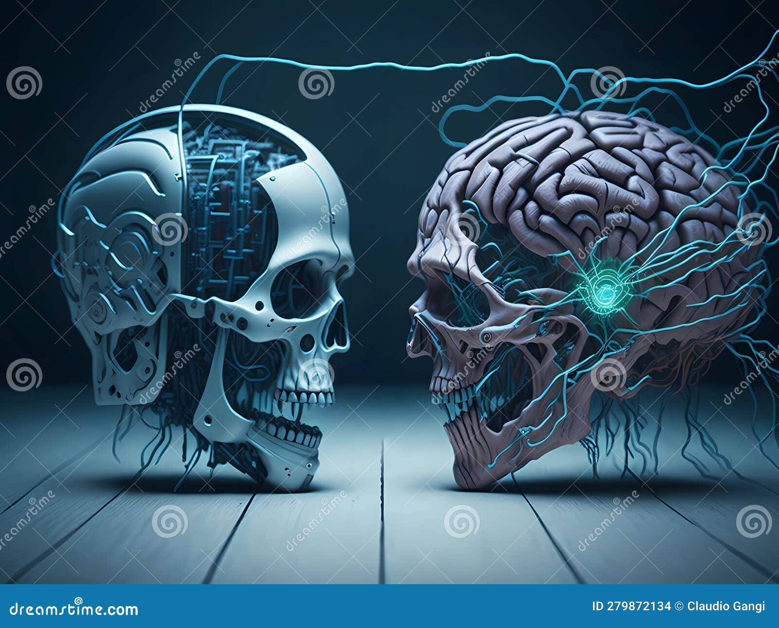 Cyber Head Colorful Brain with Wire and Cable Stock Illustration ...