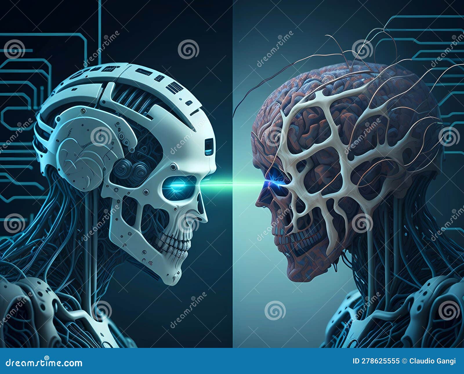 Cyber Head Colorful Brain with Wire and Cable Stock Illustration ...