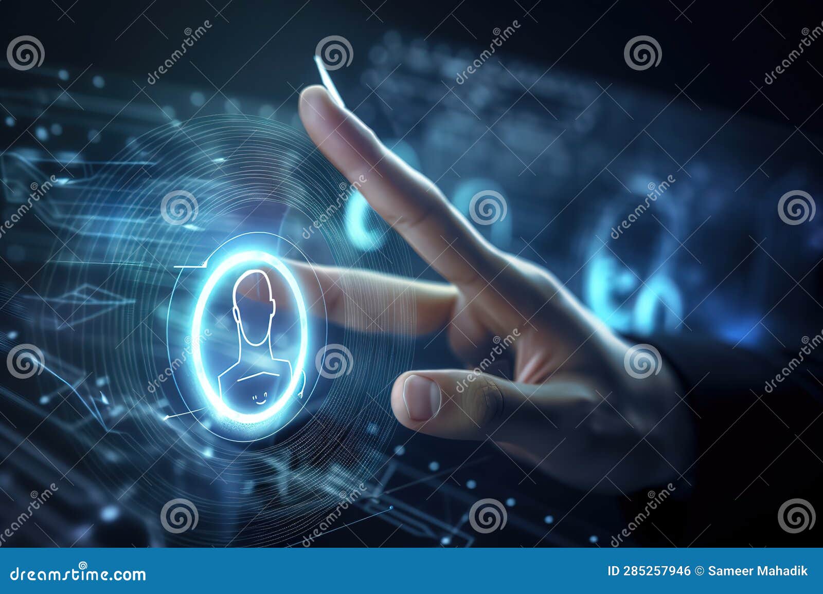 Cyber Hologram Reacting from Human Touch Illustration. Generative AI ...