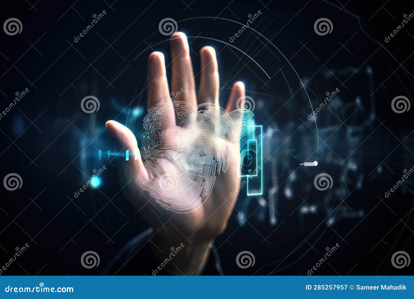 Cyber Hologram Reacting from Human Touch Illustration. Generative AI ...