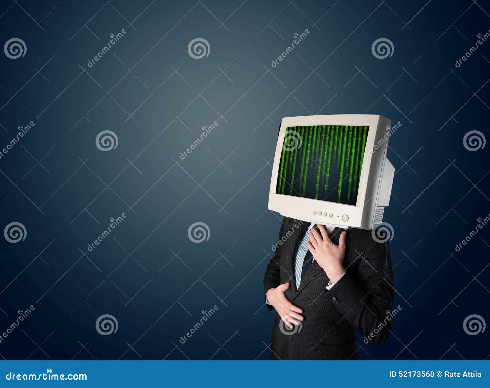 Cyber Human with a Monitor Screen and Computer Code on the Displ Stock ...