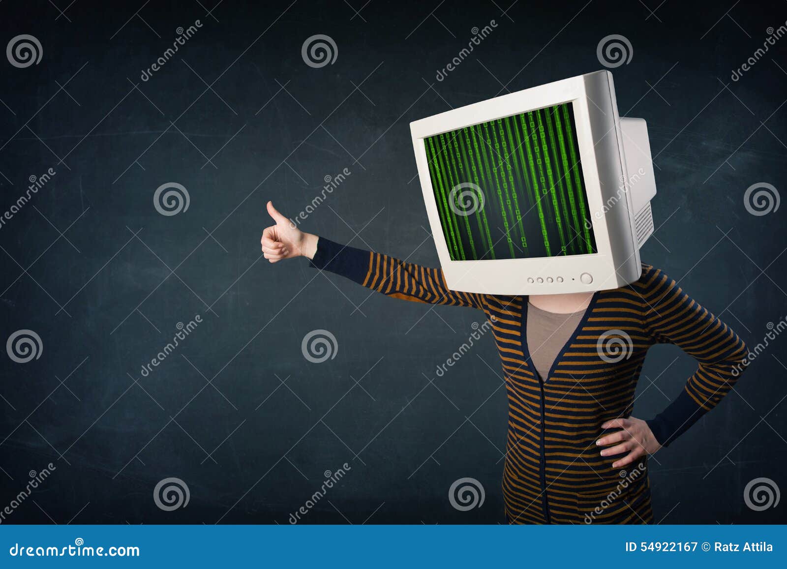 Cyber Human with a Monitor Screen and Computer Code on the Display ...