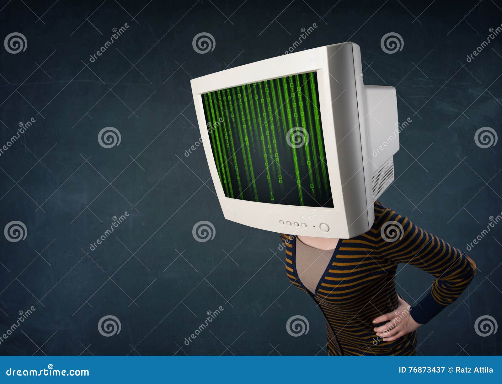 Cyber Human with a Monitor Screen and Computer Code on the Display ...