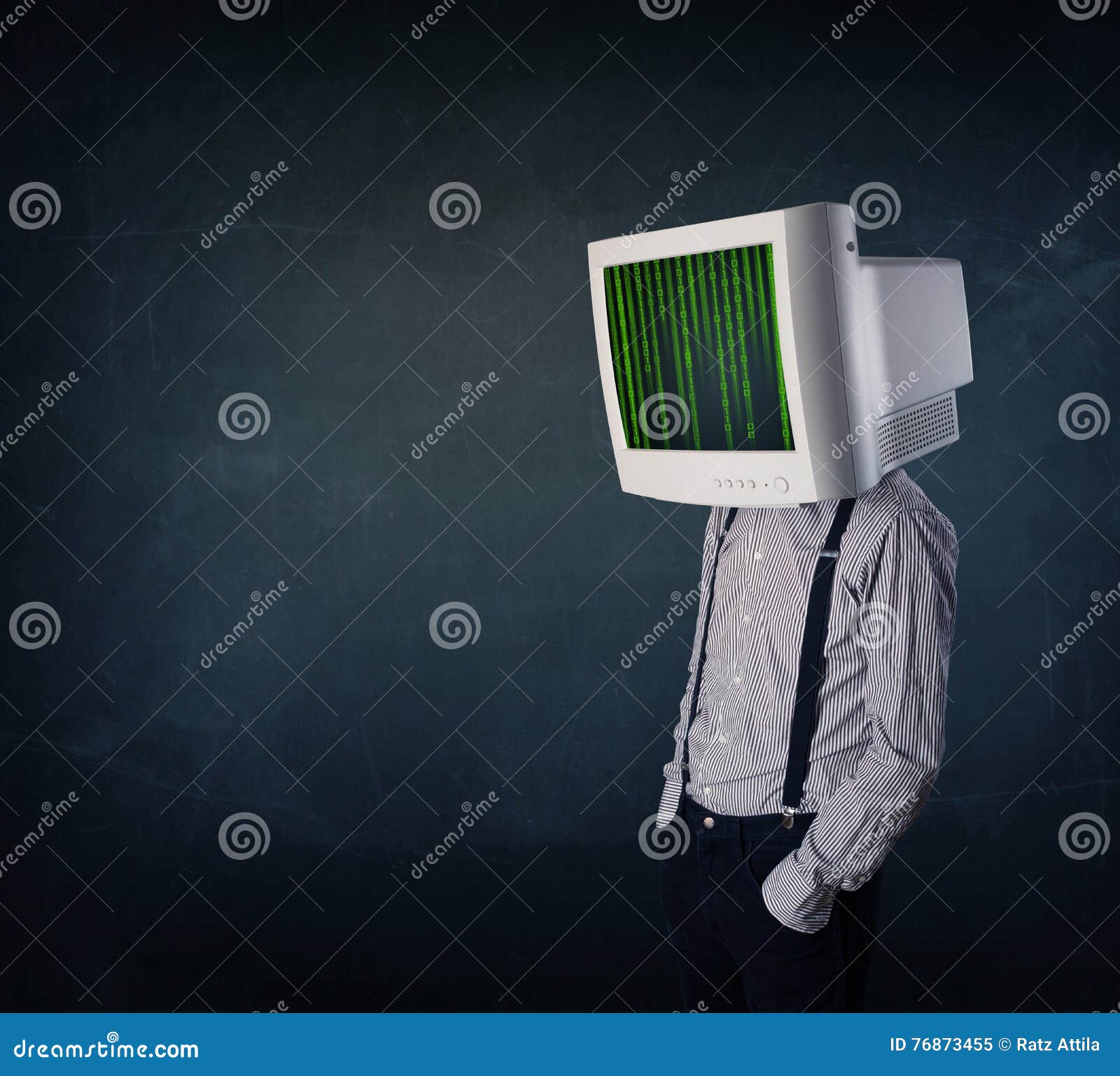 Cyber Human with a Monitor Screen and Computer Code on the Display ...