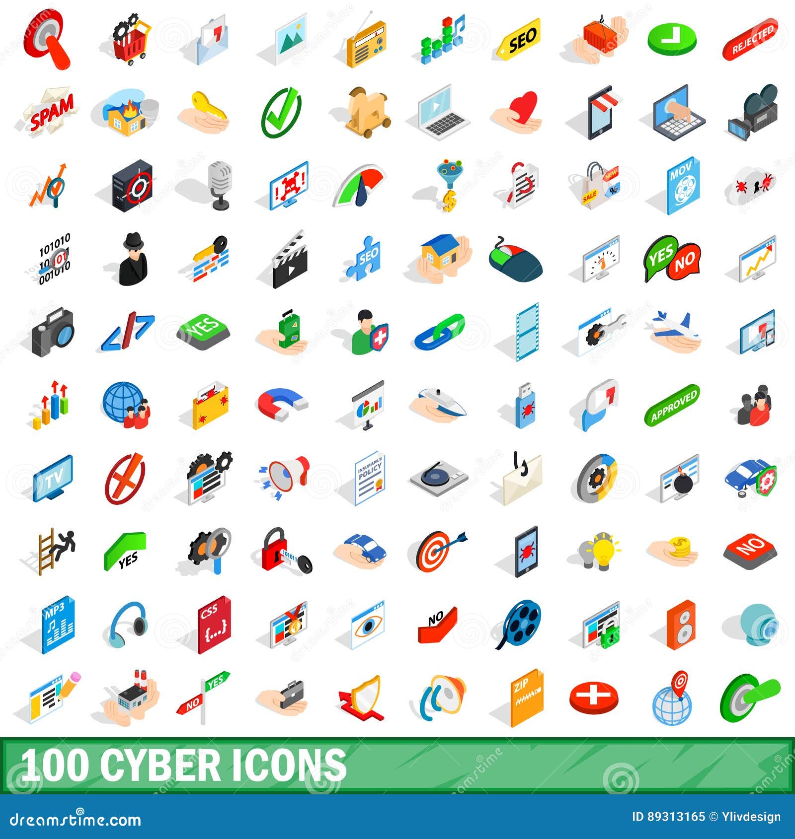 100 Cyber Icons Set, Isometric 3d Style Stock Vector - Illustration of ...