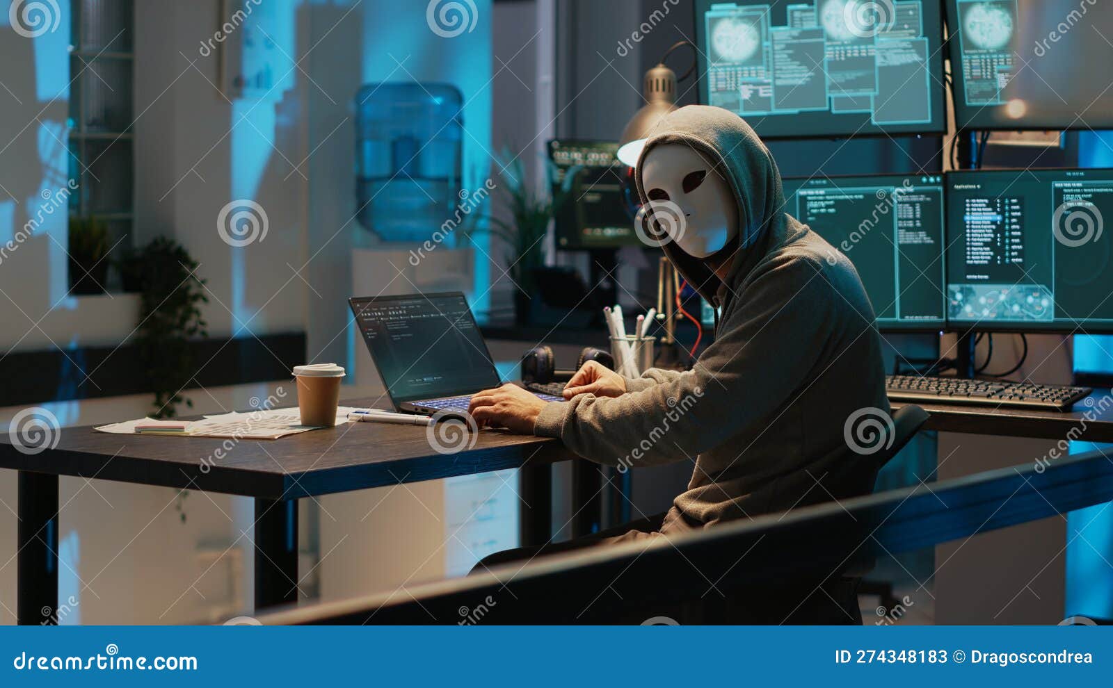 Cyber Impostor with Anonymous Mask Breaking Security System Stock Image ...